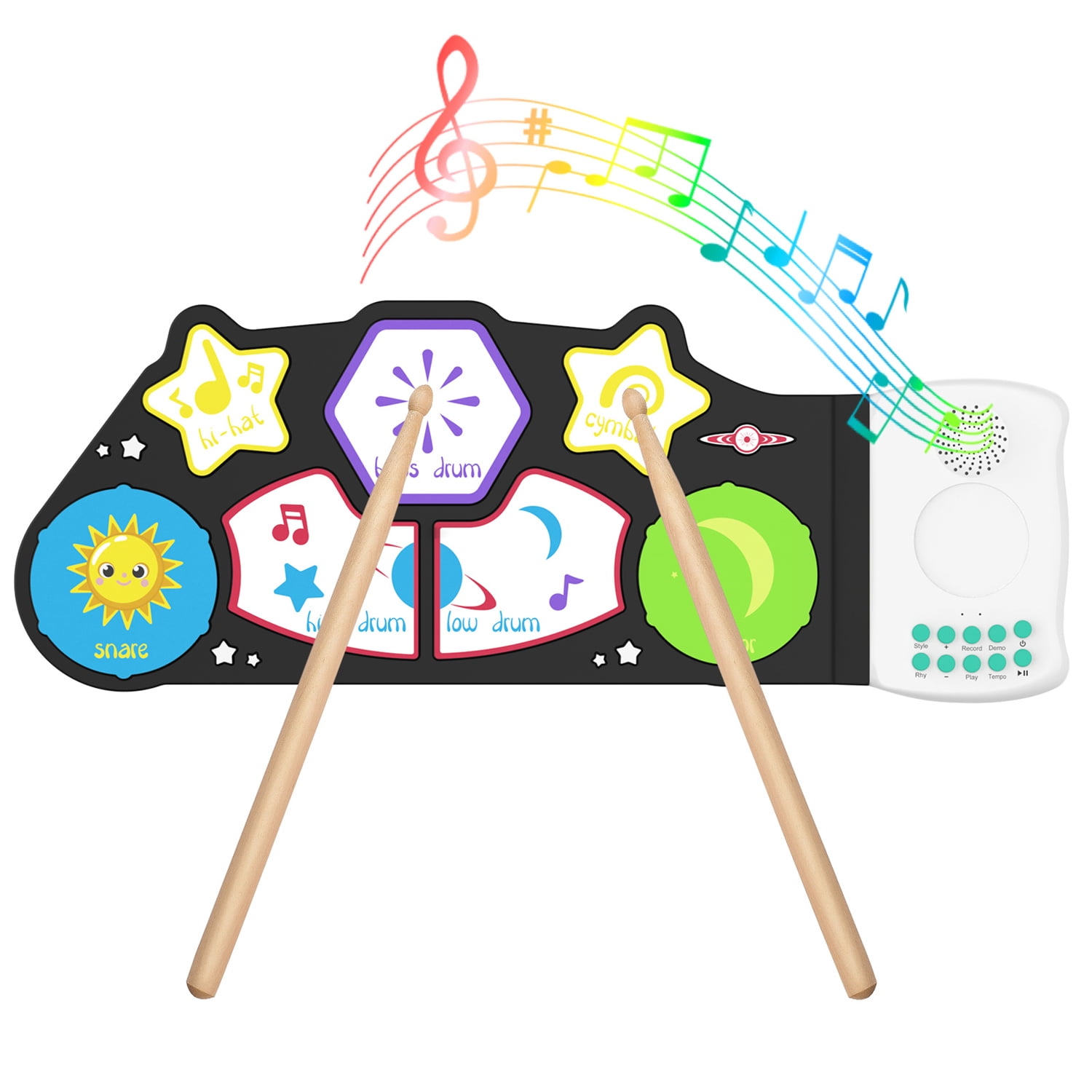 Kids Electronic Drum Set, 6 Pads Roll Up Drum Practice Pad,Portable Multi-Functional Electric ...