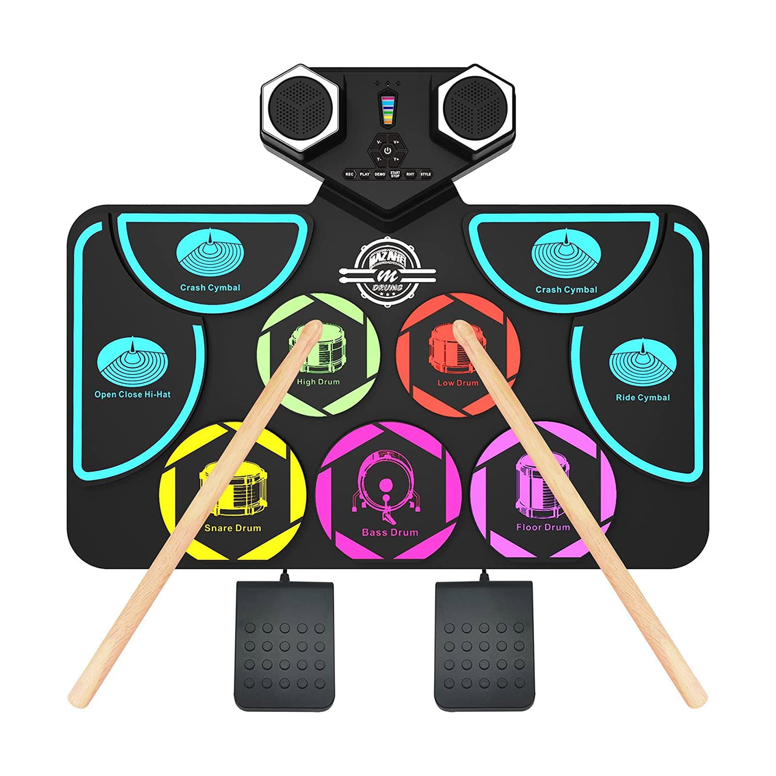 Kids Electronic Drum Set with Built-In Speaker Rechargeable Battery ...