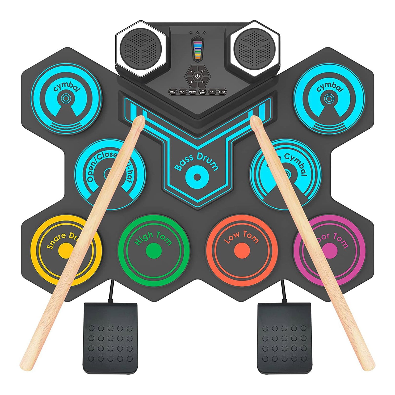Kids Electronic Drum Set with Built-In Speaker Rechargeable Lithium ...