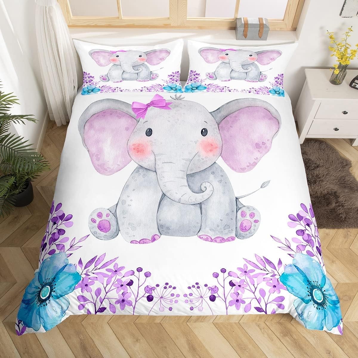 Free Shipping! Kids Elephant Bedding Set Cute Animal Comforter Cover ...