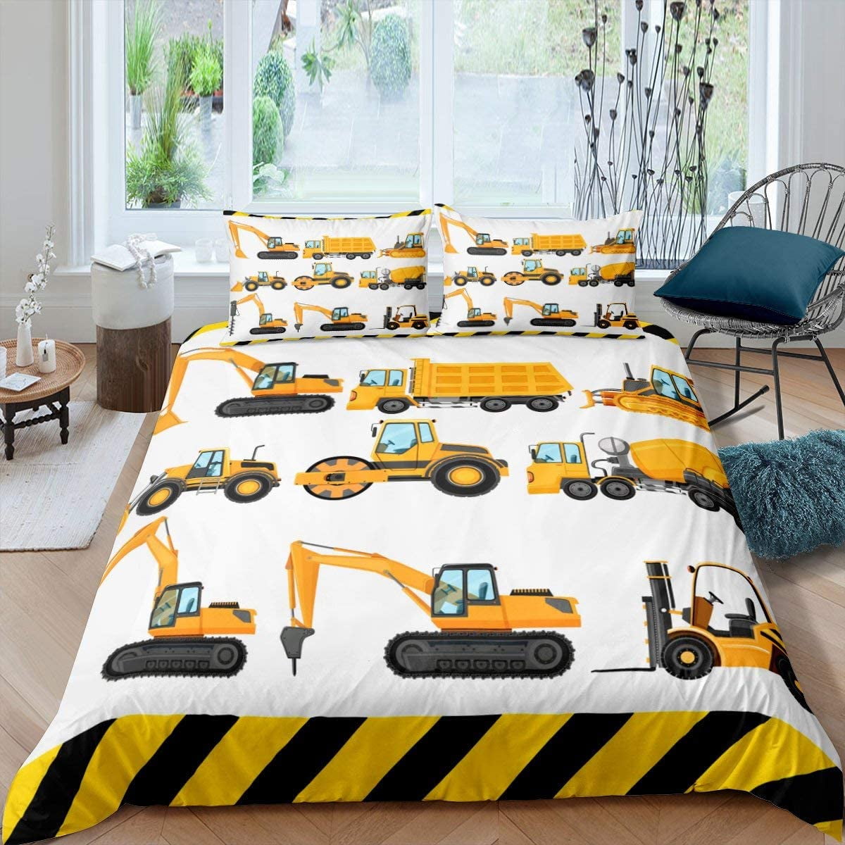 Kids Excavator Duvet Cover,Construction Bedding Set Cartoon Tractor ...