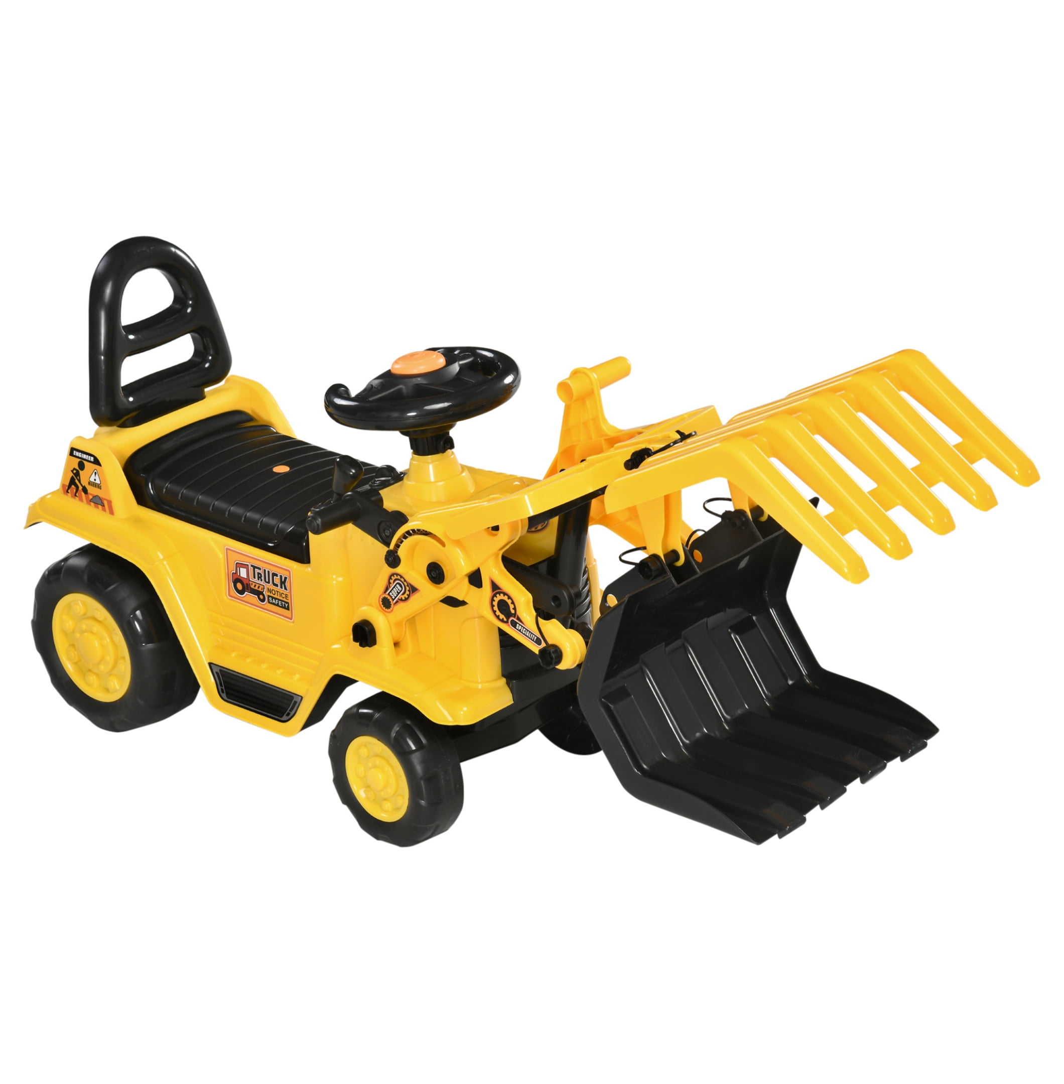 Kids Excavator Ride-on Pulling Cart with Sound Effects, Kids Digger Sit ...