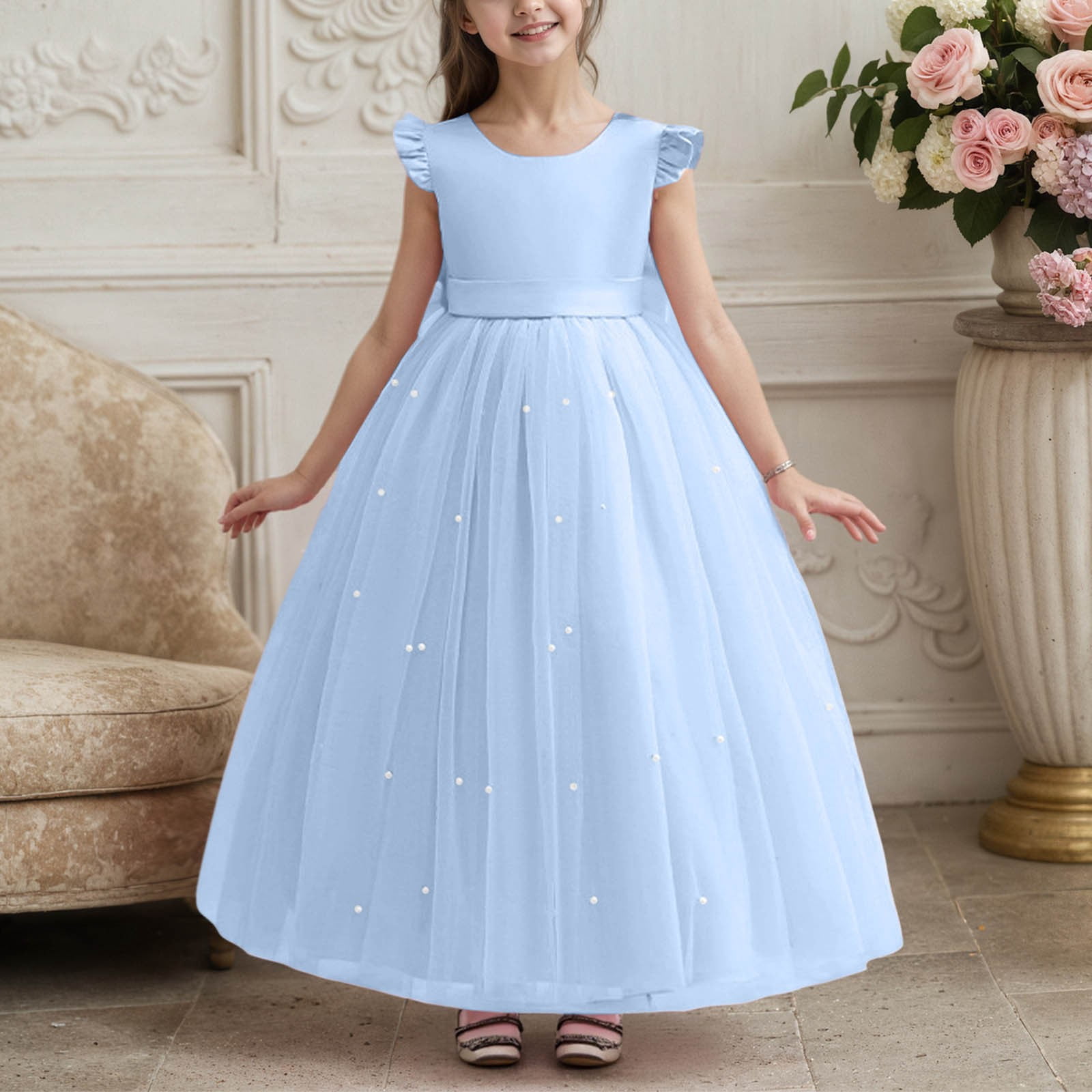 Kids Fall Dress Short Sleeves Sky Blue Dress Girls Fall Winter Dresses ...