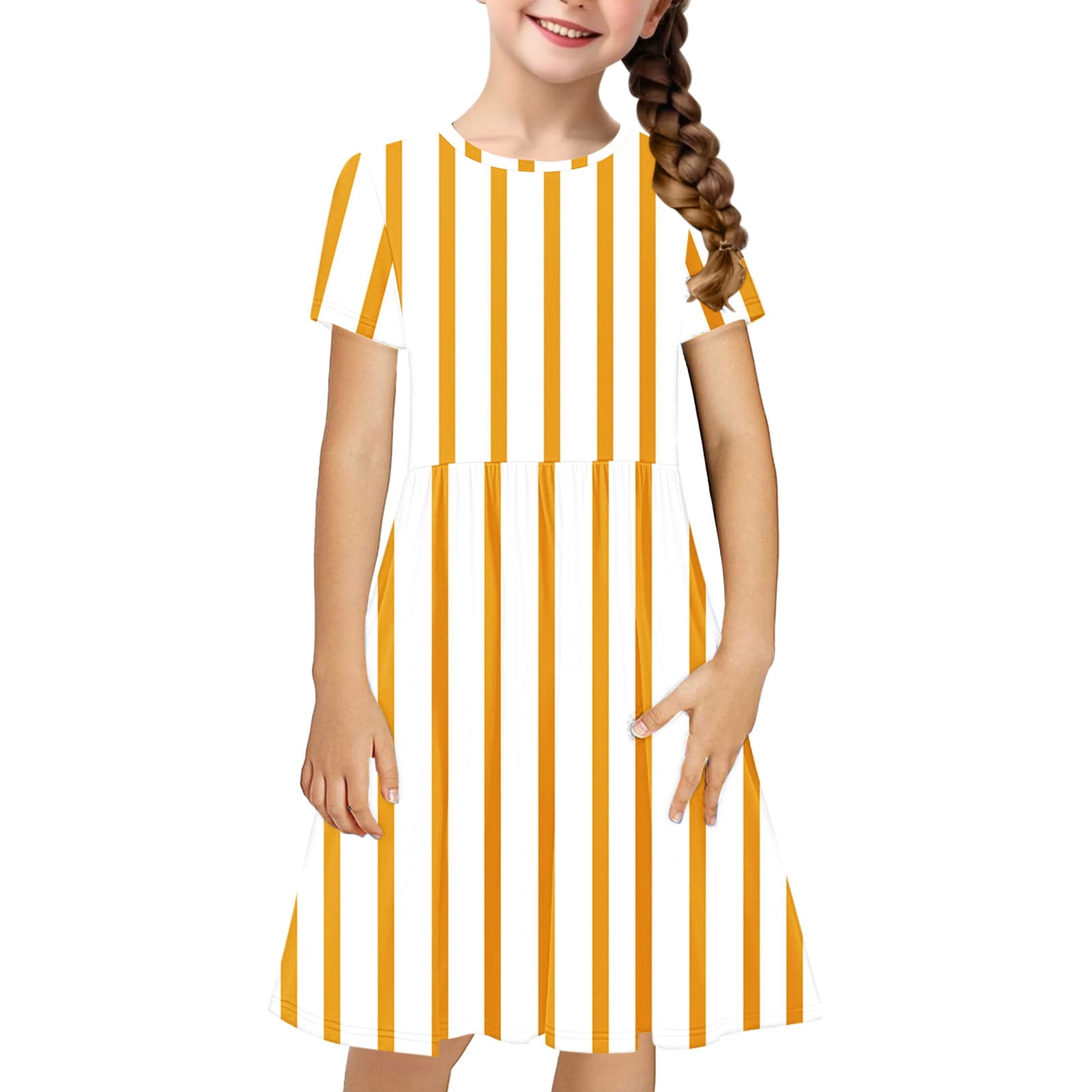 Kids Fall Mini Dress Toddler Kids Girls Cute Stripe Print Dress Short ...
