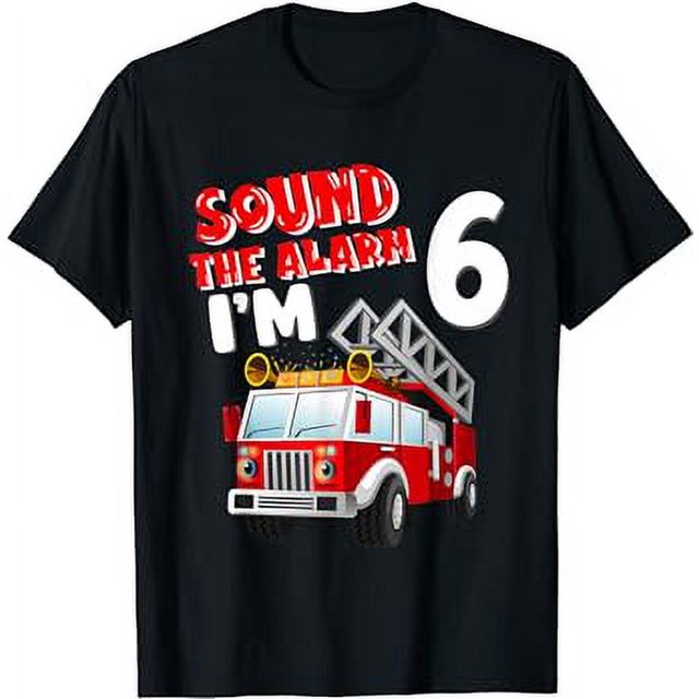 Kids Fire Truck 6 Years Old Firefighter 6th Birthday Boy T-Shirt ...