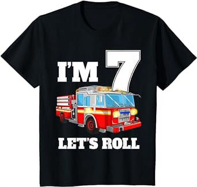 Kids Fire Truck 7th Birthday Boy 7 Year Old Seven Firefighter T-Shirt ...