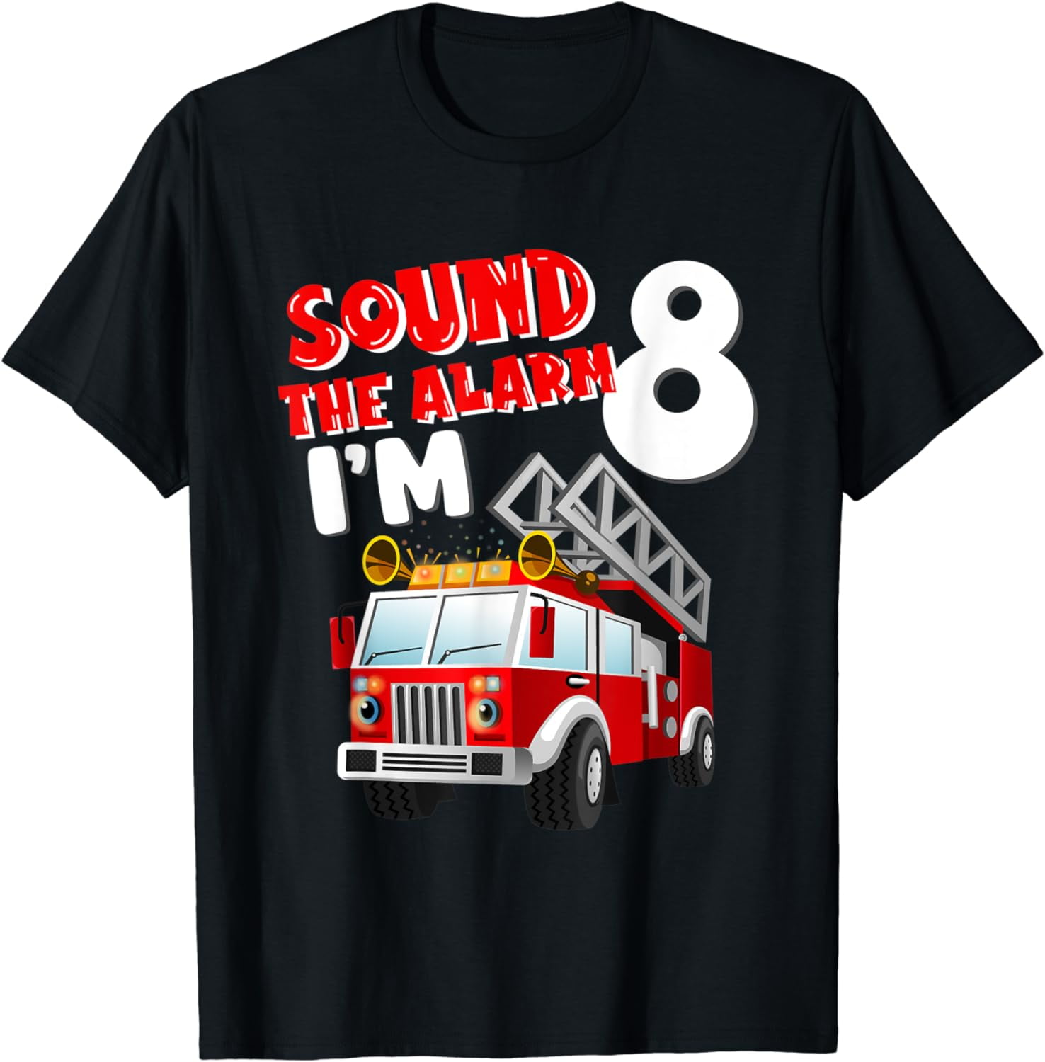 Kids Fire Truck 8 Years Old Firefighter 8th Birthday Boy T-Shirt ...