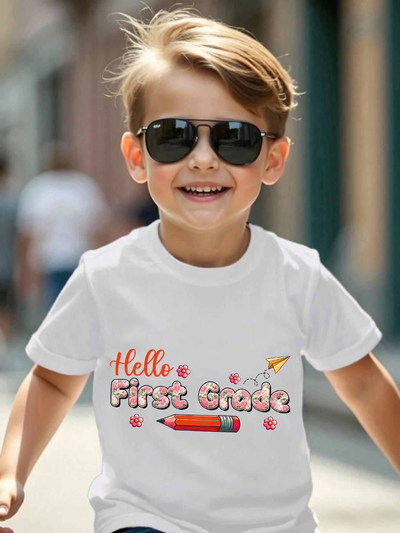 Kids' First Grade T-Shirt - Hello First Grade Graphic Tee with School ...