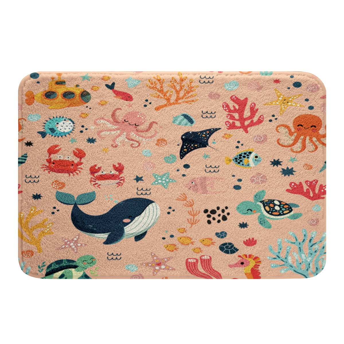 Kids Fish Bathroom Rug 16x24, Cartoon Seahorse Animals Shaggy Bath Mat ...