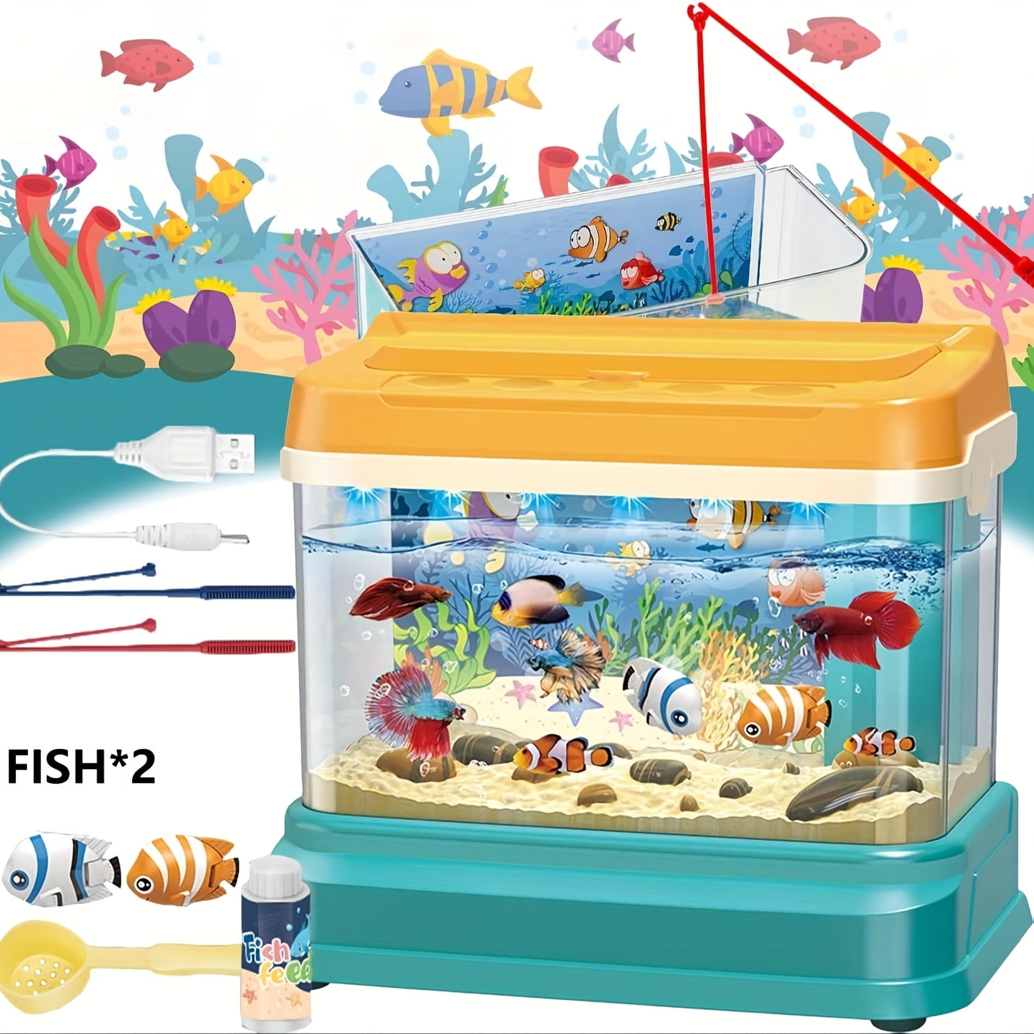Kids Fish Tank Play Toy Magnetic Fishing Toy - Electric Aquarium Tank ...