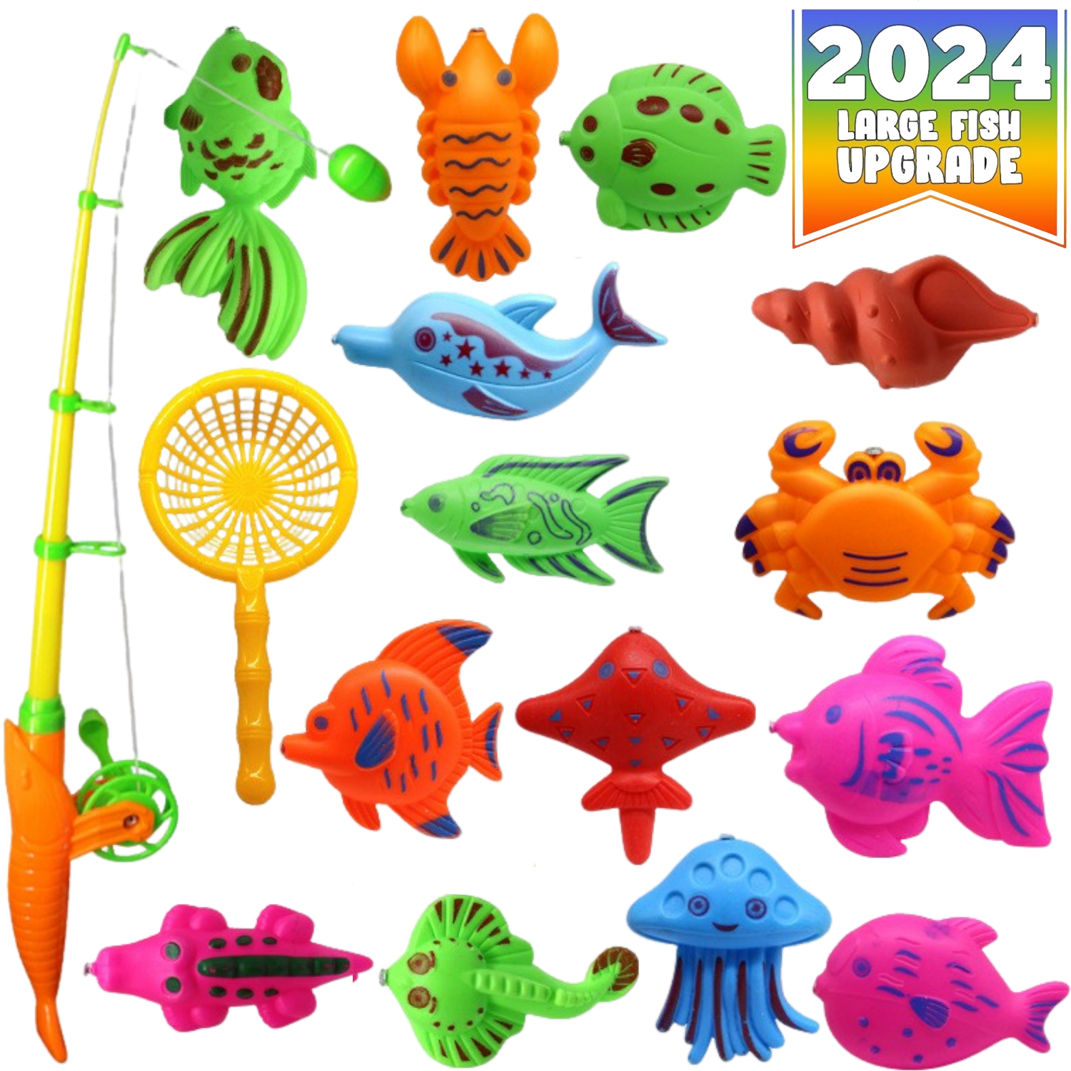 Kids Fishing Bath Toys Game - 15Pcs Magnetic Floating Toy Magnet Pole ...