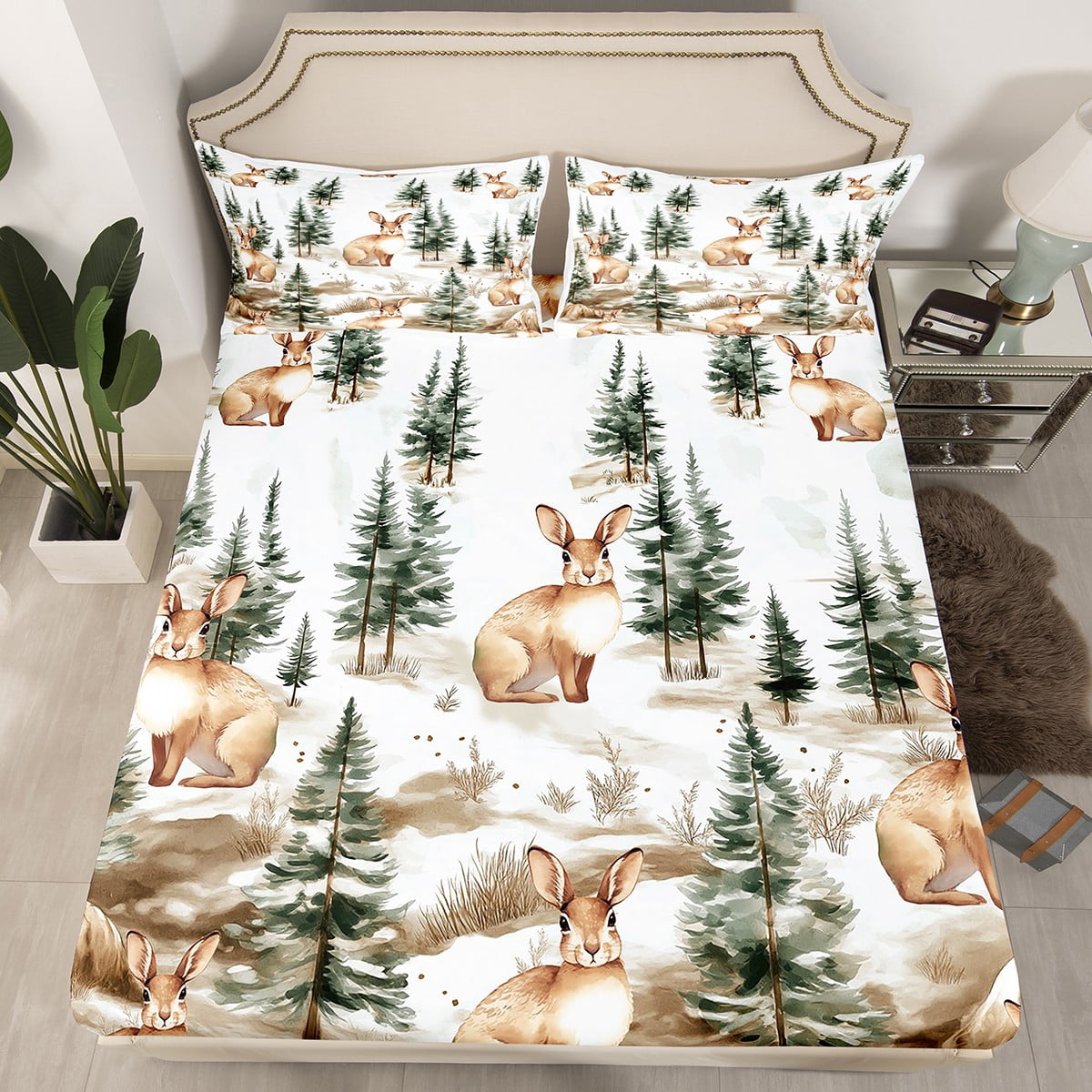 Fitted Sheet Full Size,Cartoon Rabbit Woodland Animals Bedding Set ...