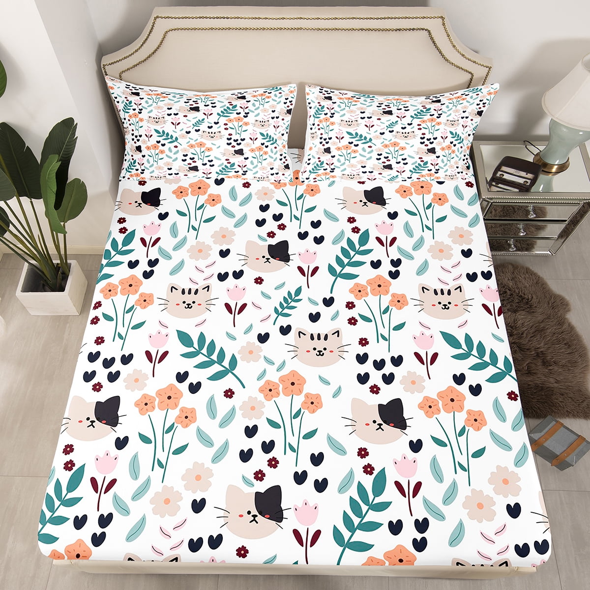 Fitted Sheet Queen,Cat Bedding Set Cartoon Cat Bed Sheets,Kawaii ...