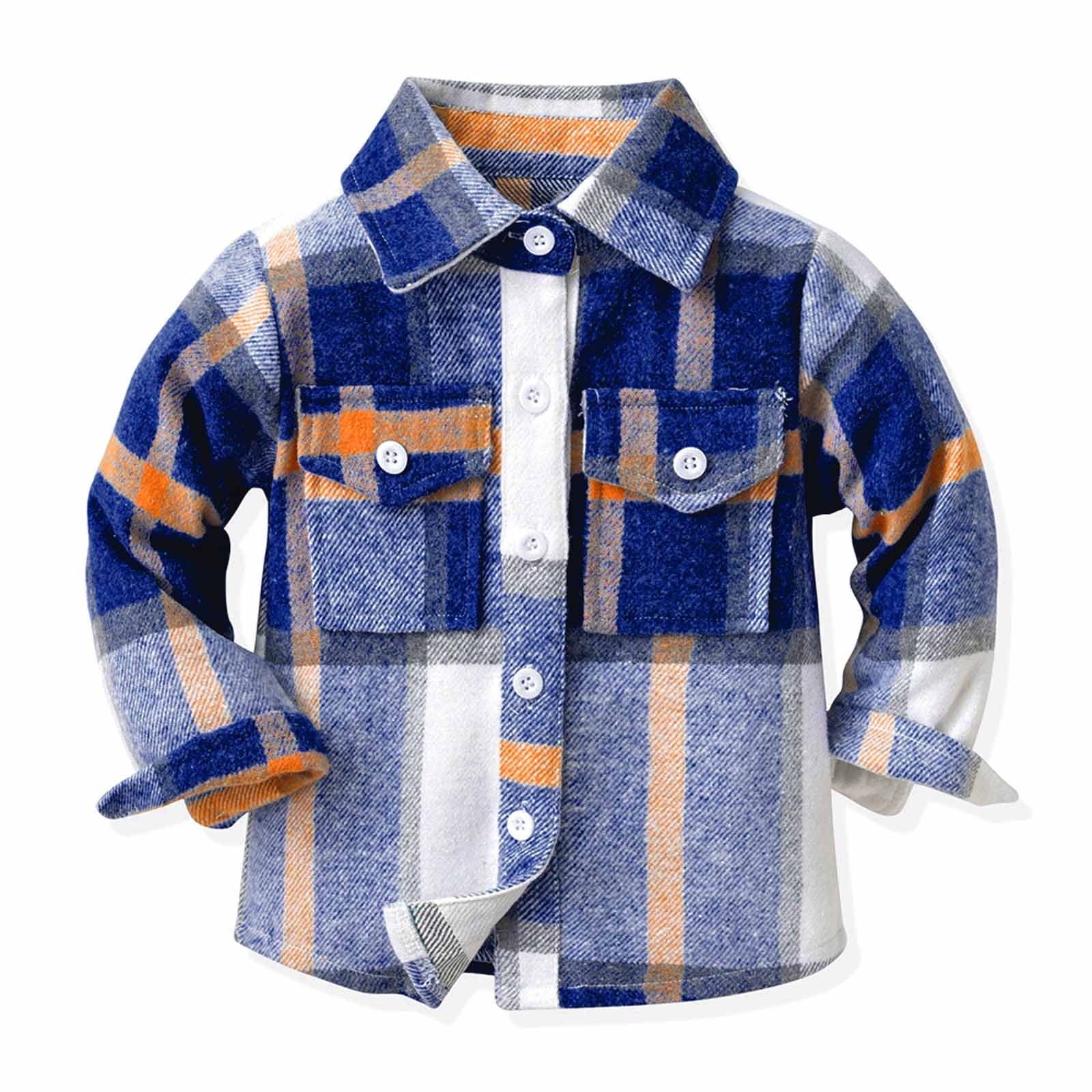 Kids Flannel Shirt Jacket Plaid Long Sleeve Turndown Lapel Button Down ...