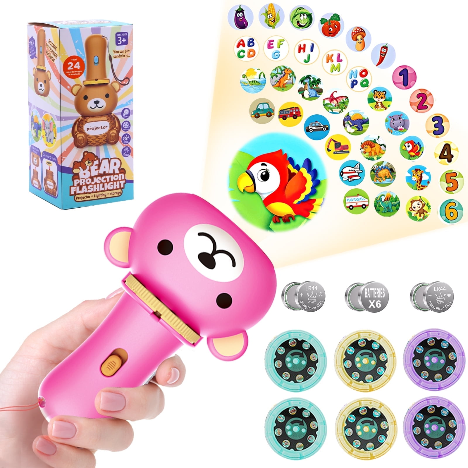 Kids Flashlight Color Projector , Include Dinosaurs, Vehicles, Animals ...