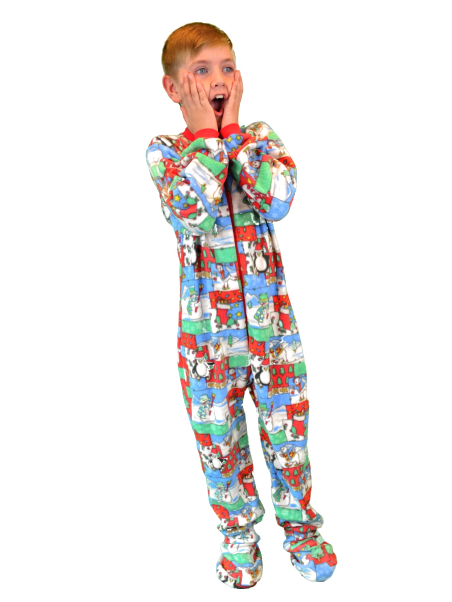 Kids Fleece Christmas One Piece Footed Pajamas Sleeper - Walmart.com