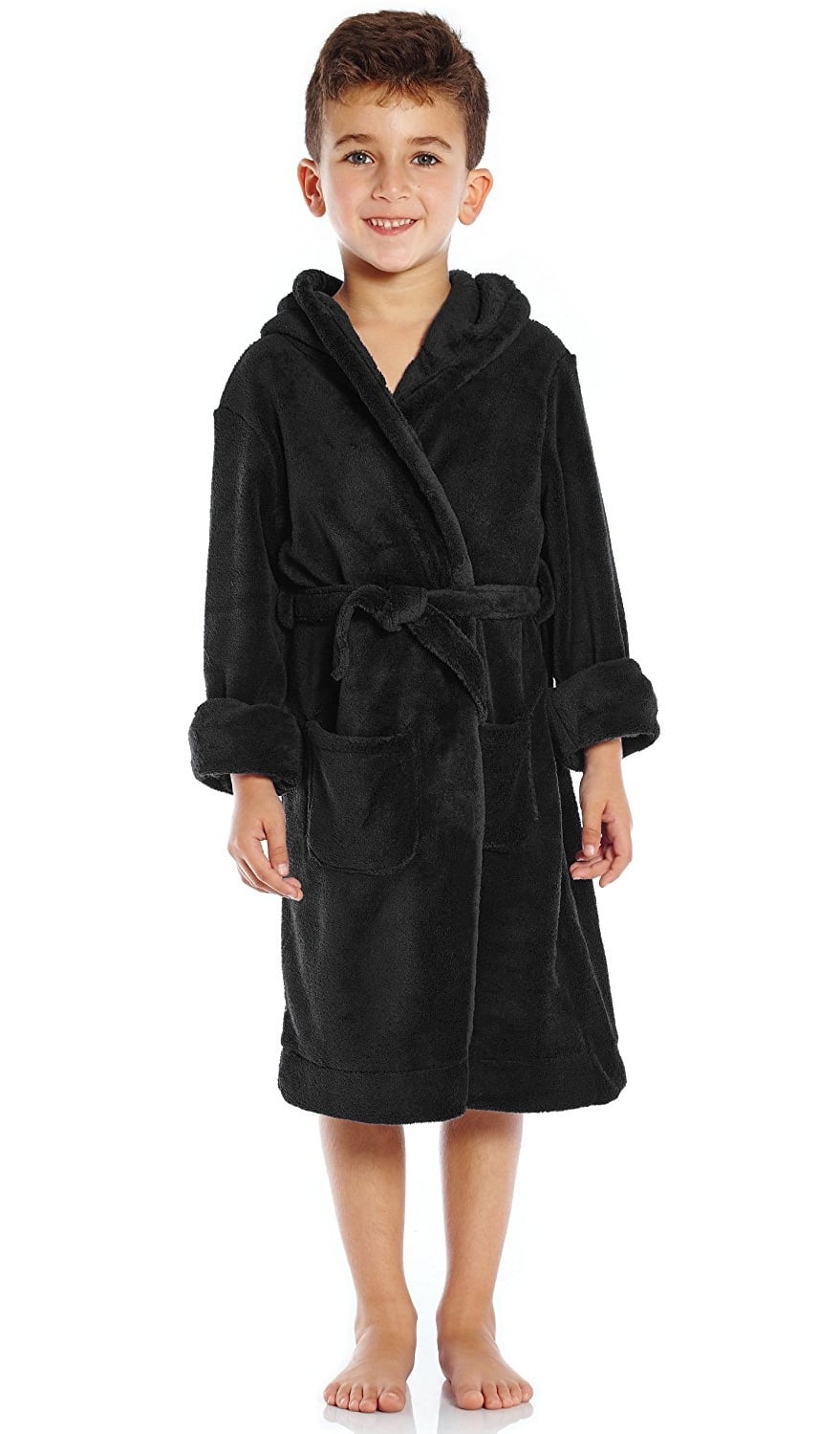 Kids Fleece Sleep Hooded Robe Black Size 14 Years - Walmart.com