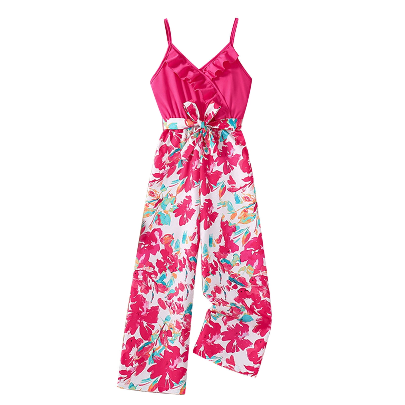 Kids Floral Jumpsuit for Girl Vacation Ruffle Spaghetti Strap Elegant ...