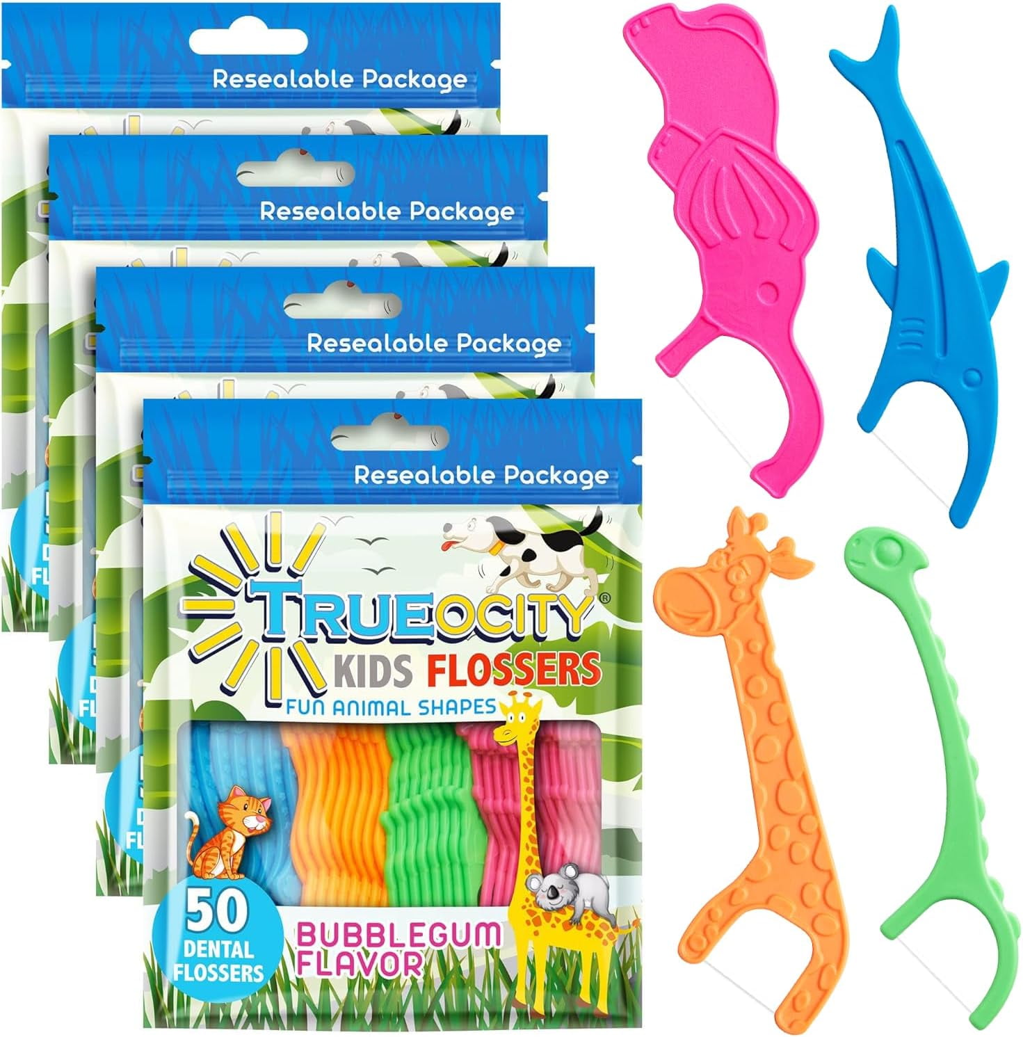 Kids Flossers 4 Pack (200 Count) – Fun Animal-Shaped Floss Picks for ...