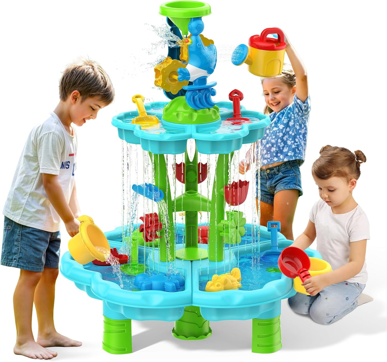 Kids Flower Water Sand Table for Toddlers - 2-Tier Outdoor Water Sand ...