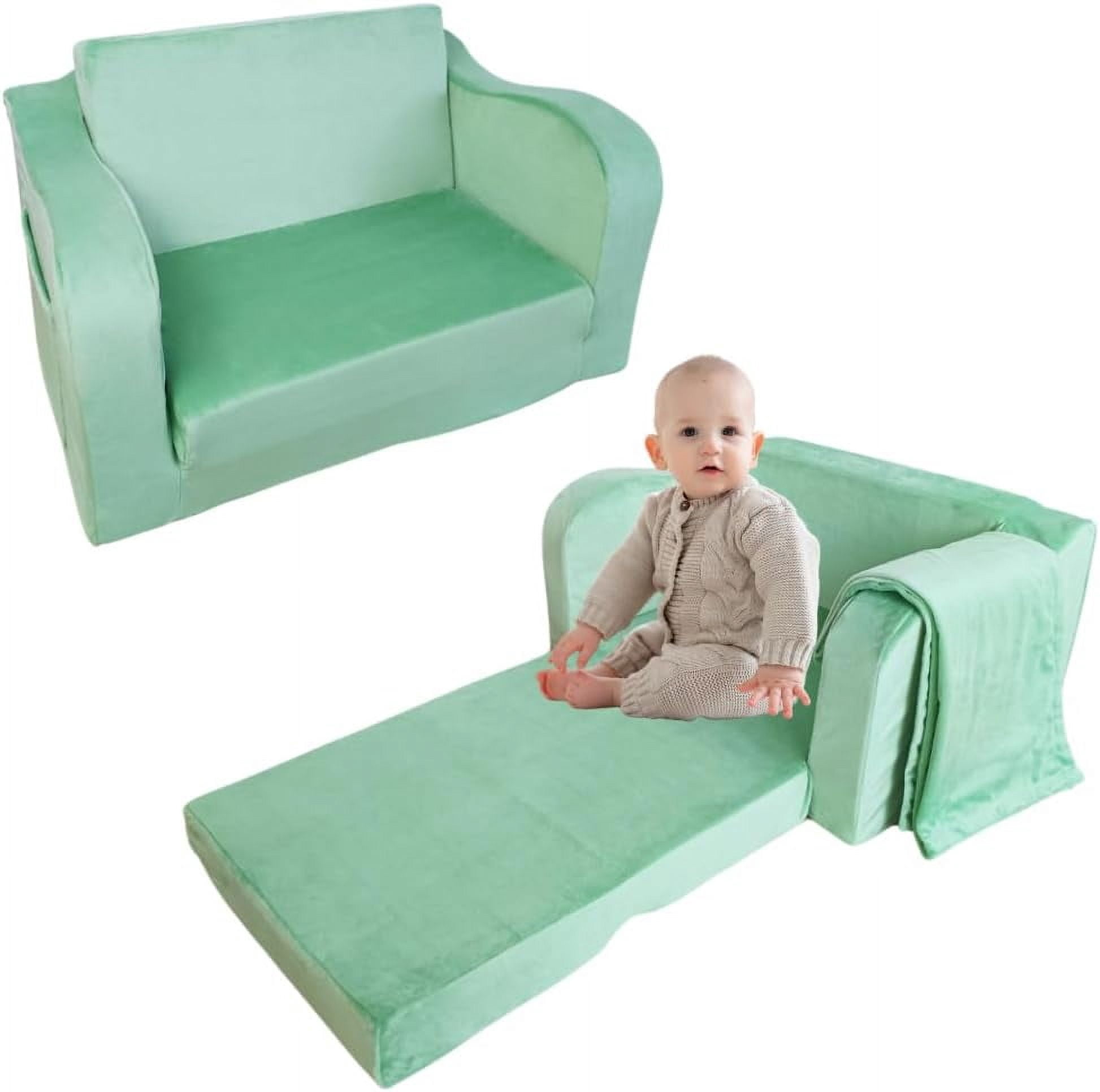 Kids Foam Couch with Blanket, Pre-Assembled Toddlers 2-in-1 Convertible ...
