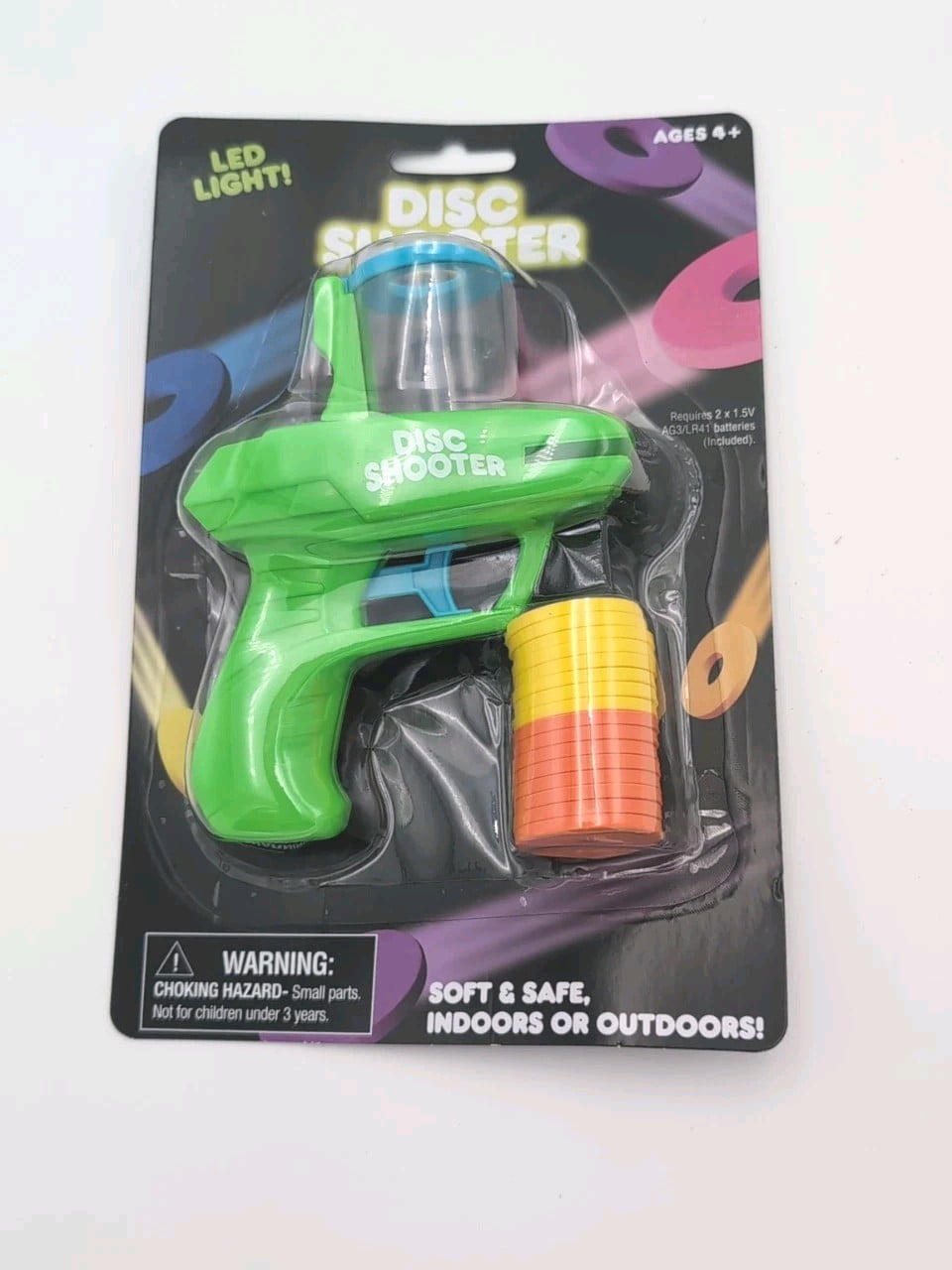 Kids Foam Disc Gun Toy Flying Disc Shooter Green Gun 16 Discs LED Light ...