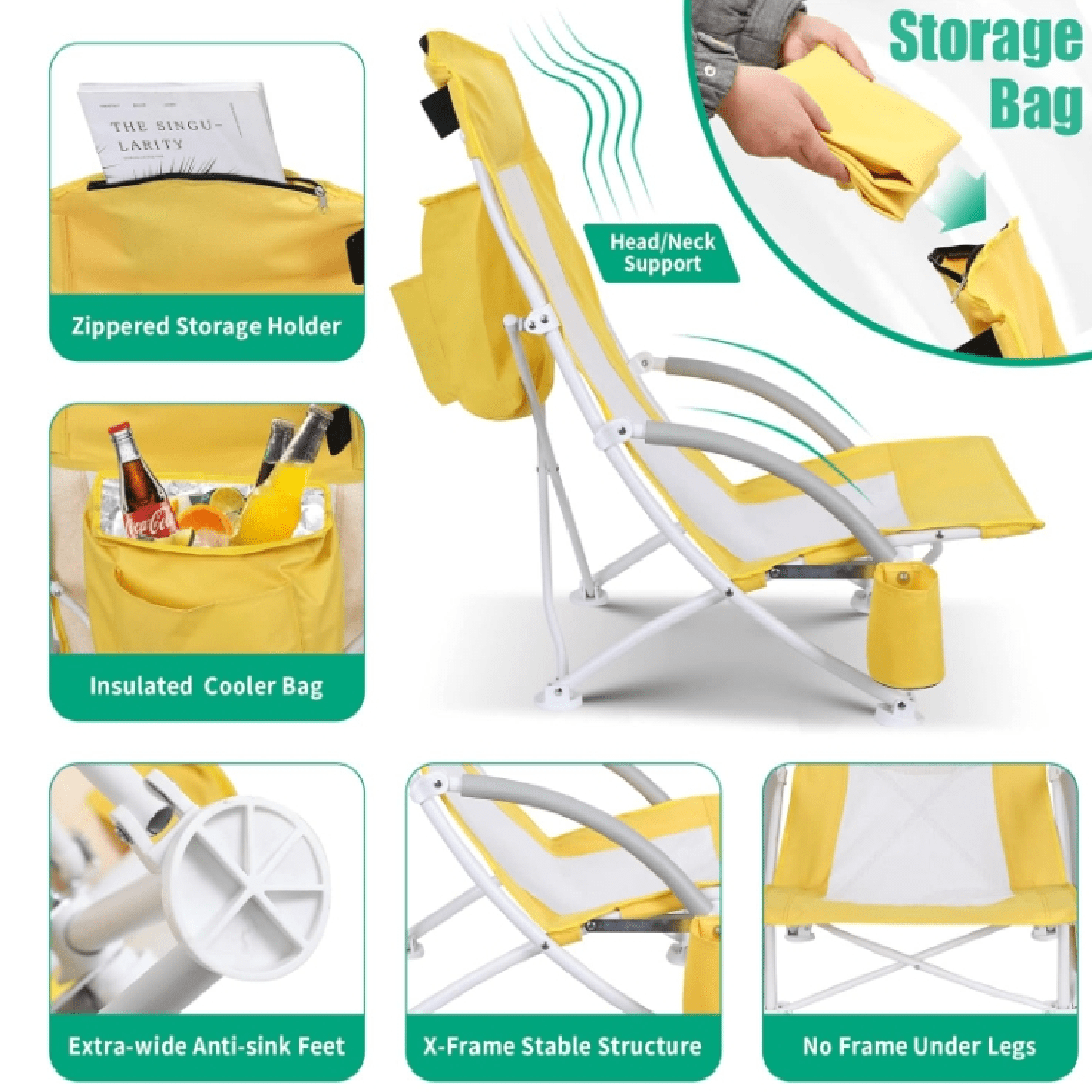 Kids Folding Backpack Beach Chair with 4 Positions, Carry Handle ...