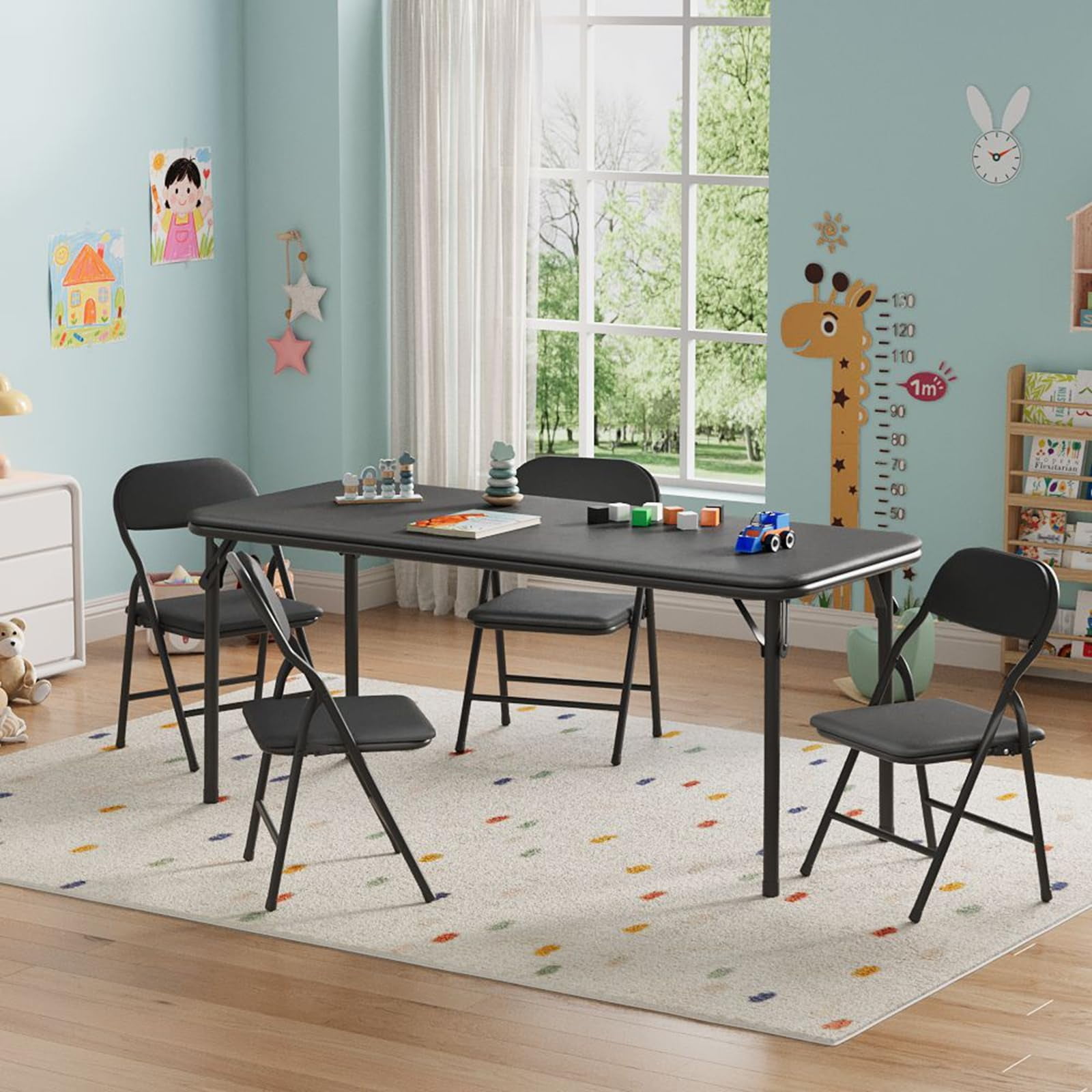 Kids Folding Table with Thick PU Leather Top, Durable Steel Frame ...
