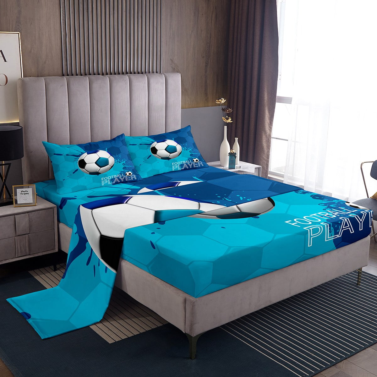 Football Bed Sheets Set Soccer Print Sheet Set Full Size,Cartoon ...