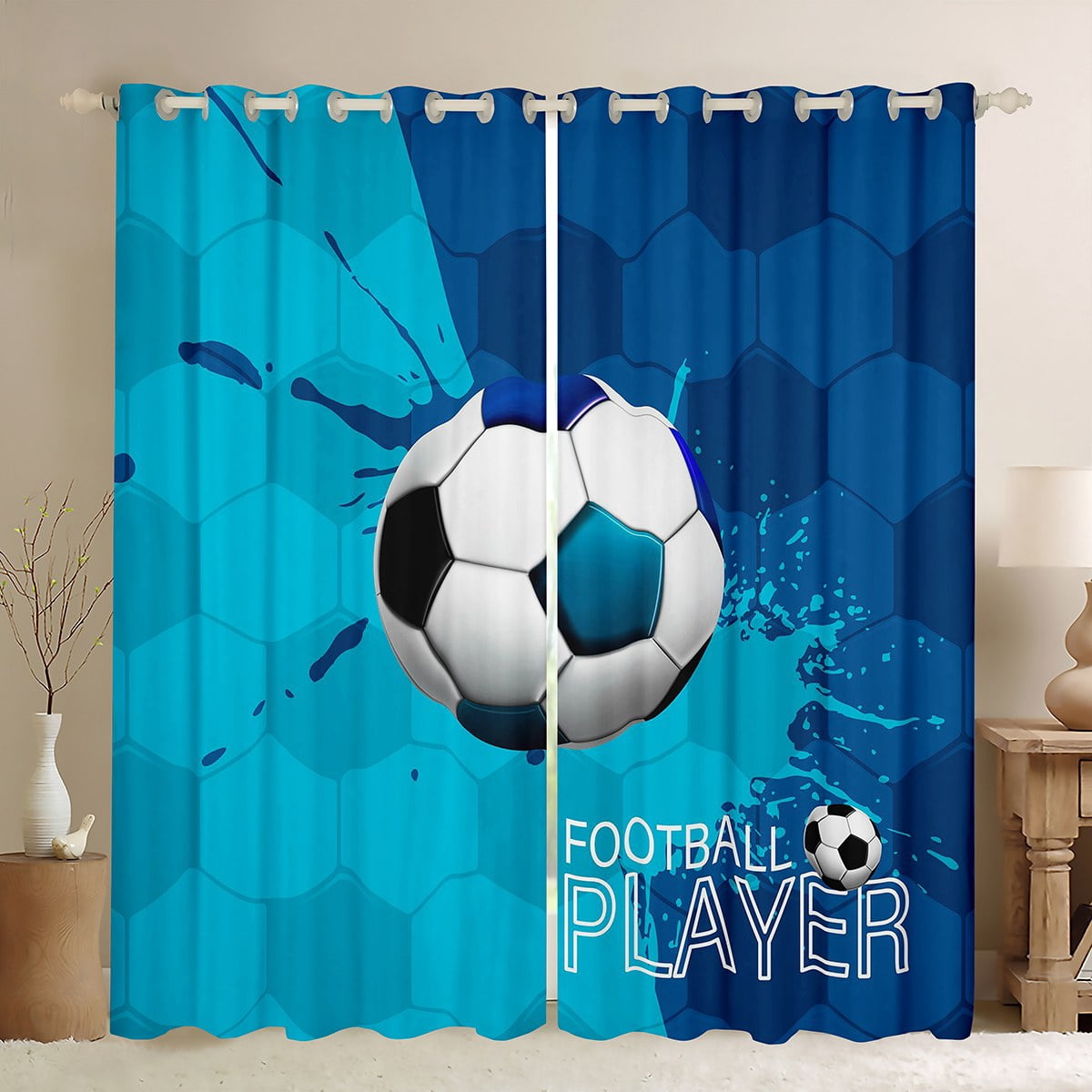 Football 30%-50% Blackout Curtains Soccer Print Curtains 38"x45" Set of ...