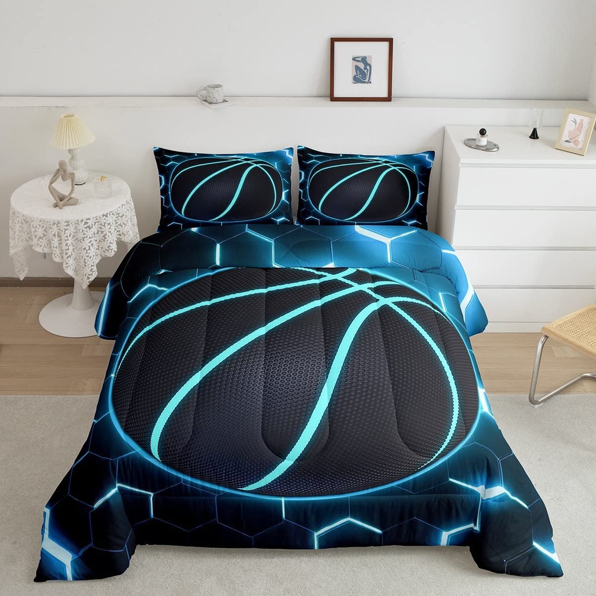 Kids Football Comforter Set Full Black Sport Bedding Gradient Soccer ...