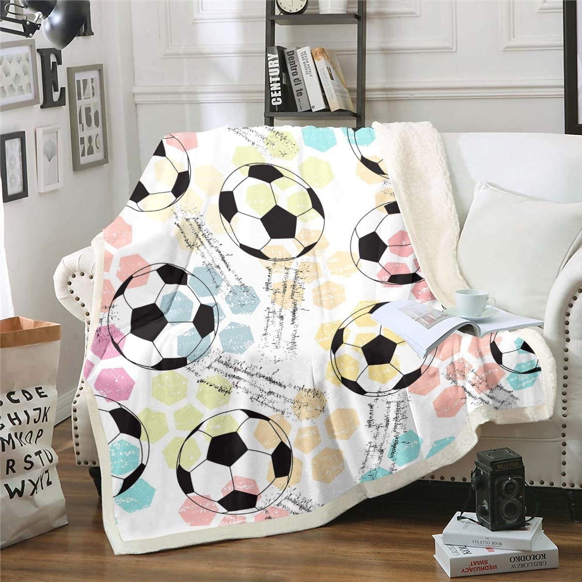 Kids Football Fleece Blanket Sports Theme Sherpa Blanket for Sofa Couch ...