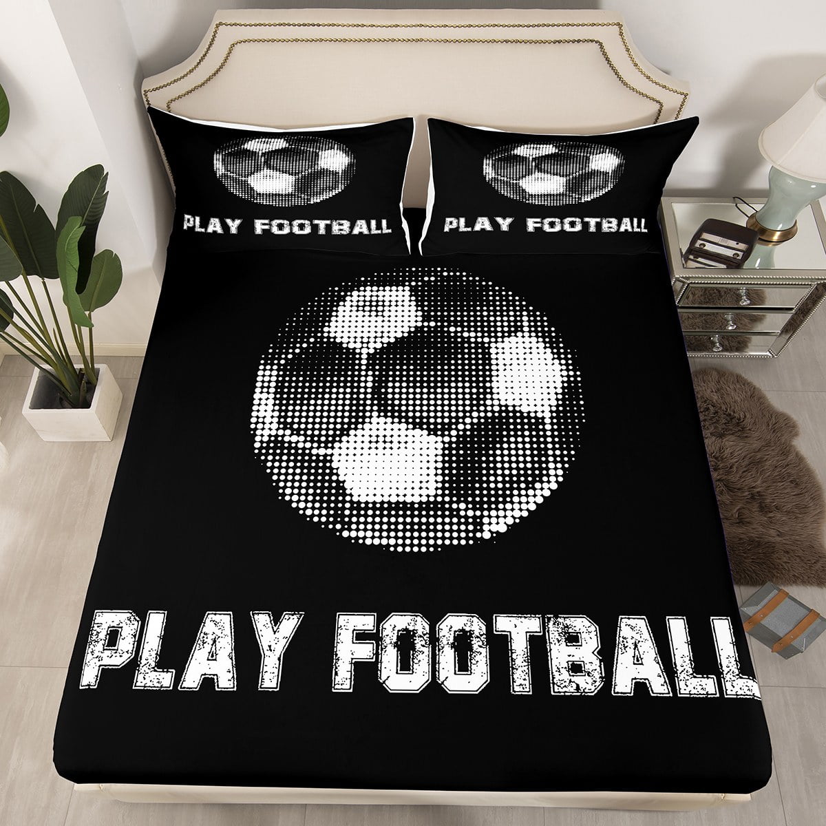 Football Theme Bed Sheets Sports Competition Bed Set, Soccer Ball Game ...