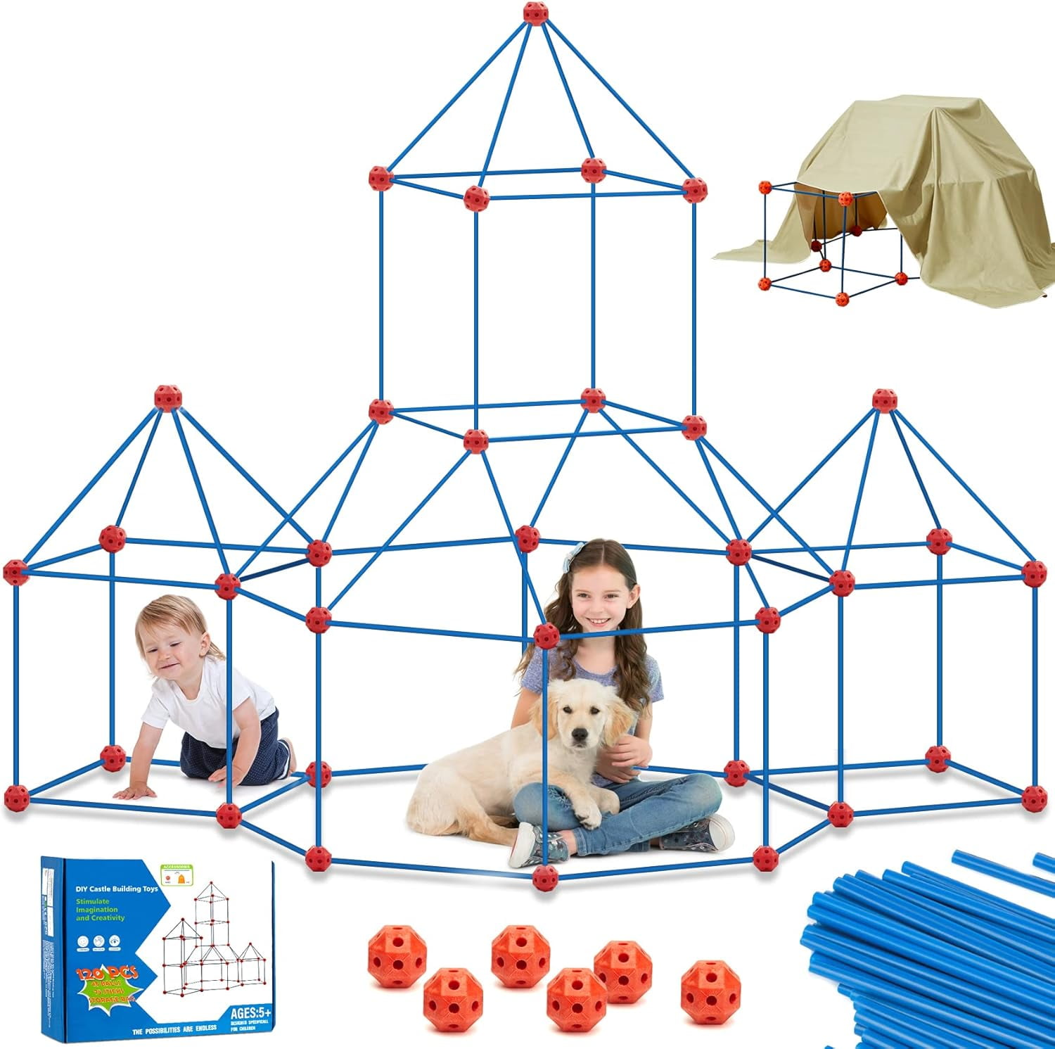 Kids Fort Building Kit, 120 PCS Creative Fort STEM Toys DIY Building ...