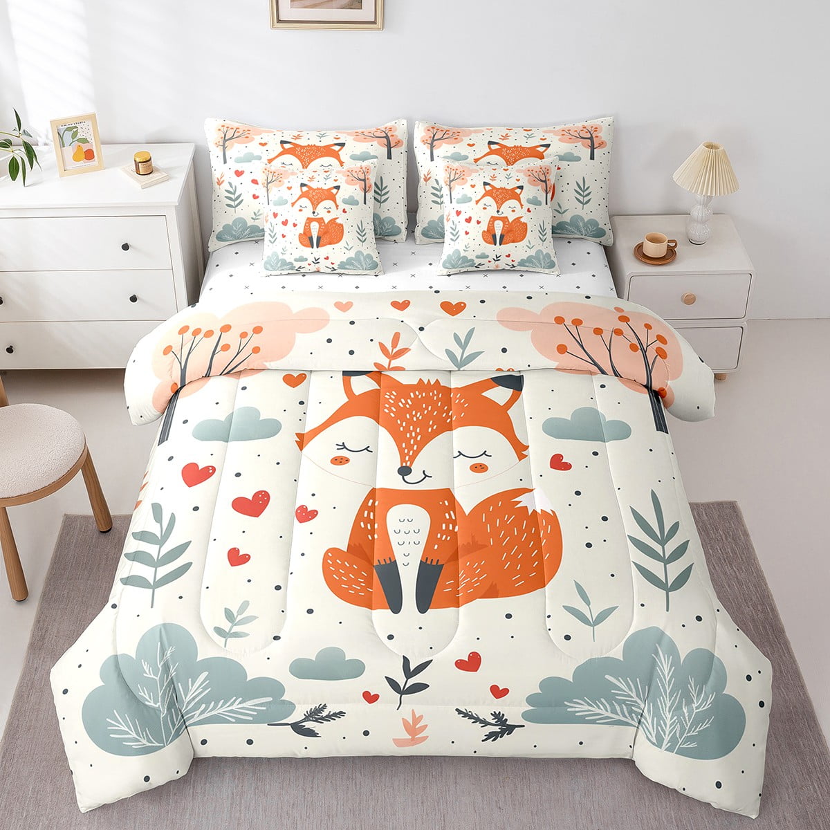 Kids Fox Bed in a Bag 7-Piece for Boys Girls Cute Woodland Animal ...