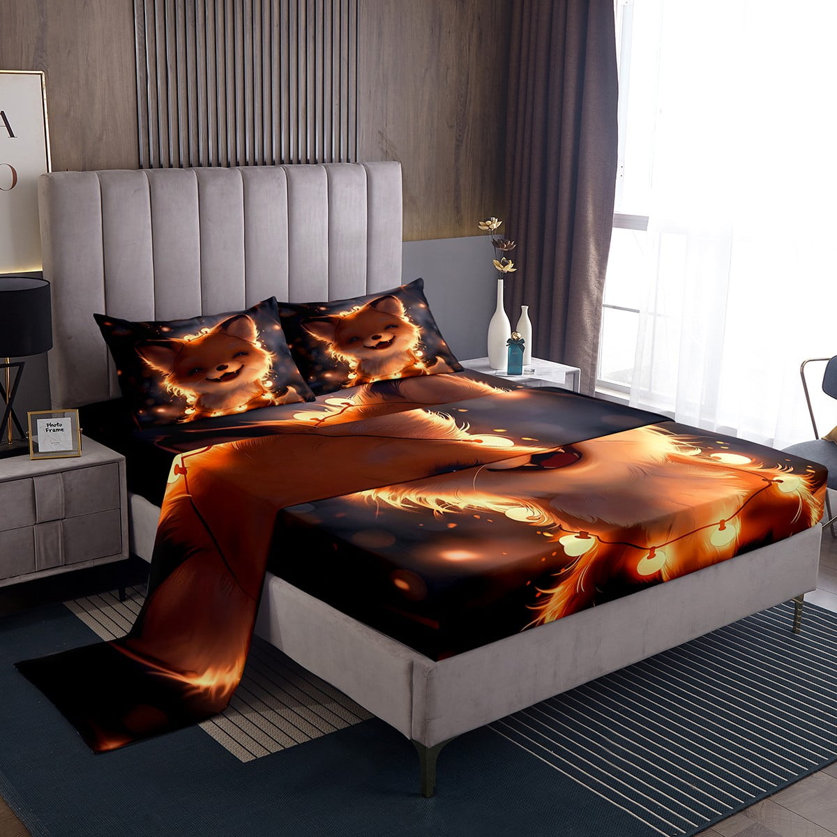 Kids Fox Bedding Twin Size Girls Cartoon Fox Bed Set,Kawaii Wild Animal ...