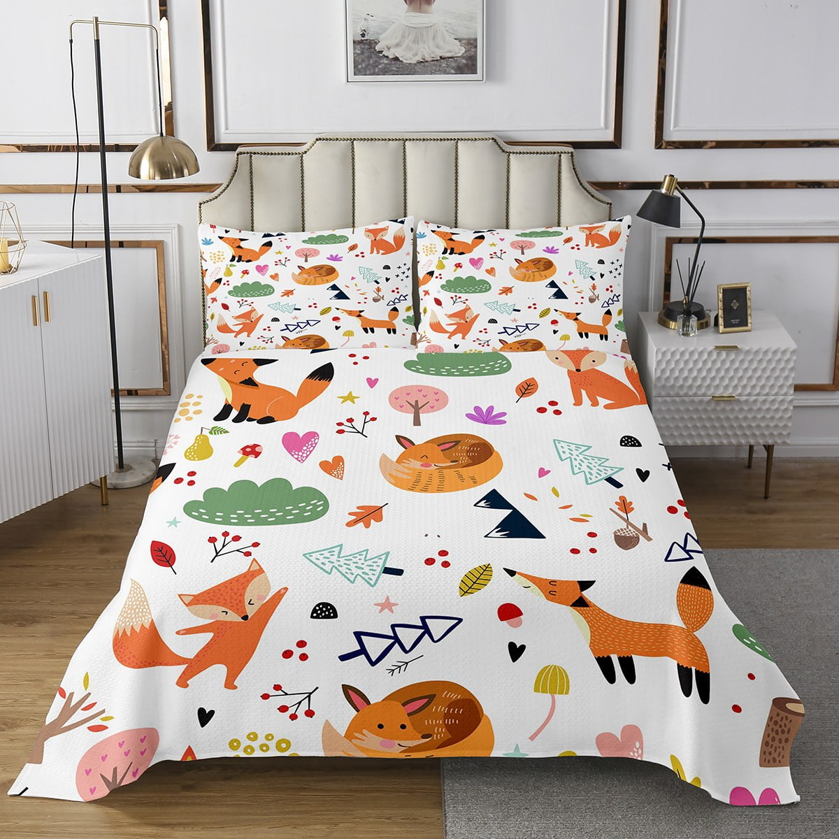 Kids Fox Quilt Set Cartoon Cute Fox Pattern Coverlet Set for Kids Girls ...