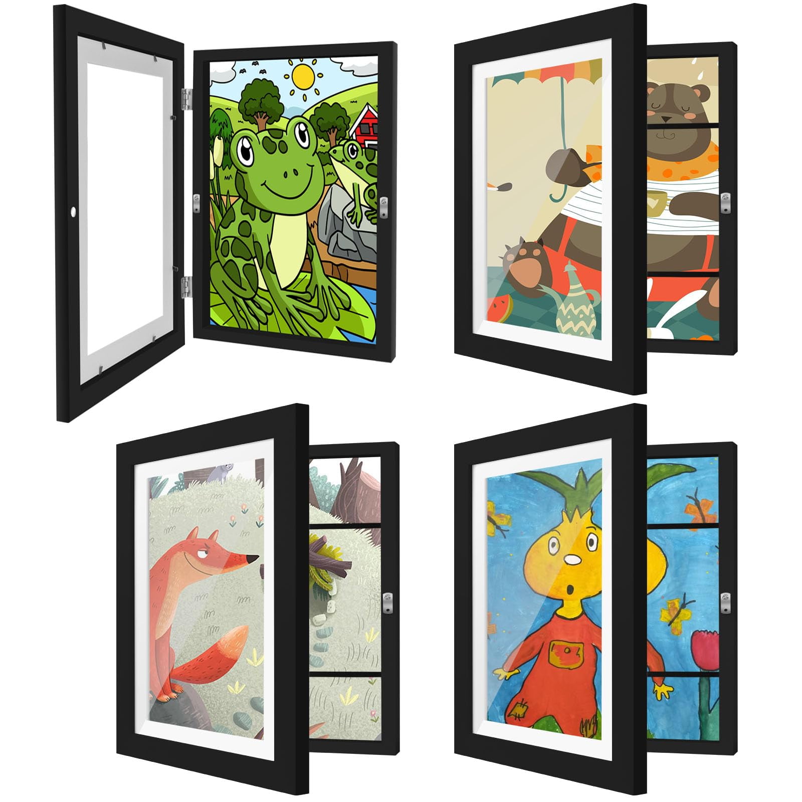 Kids Frames, 8.5x11 Front Opening Kids Artwork Frames Changeable, Black Artwork Display Storage ...