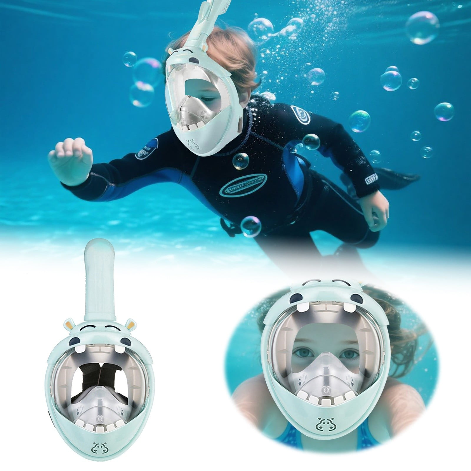 Kids' Full Face Snorkel Fog Design For Underwater Swimming (Ages 6 12 ...