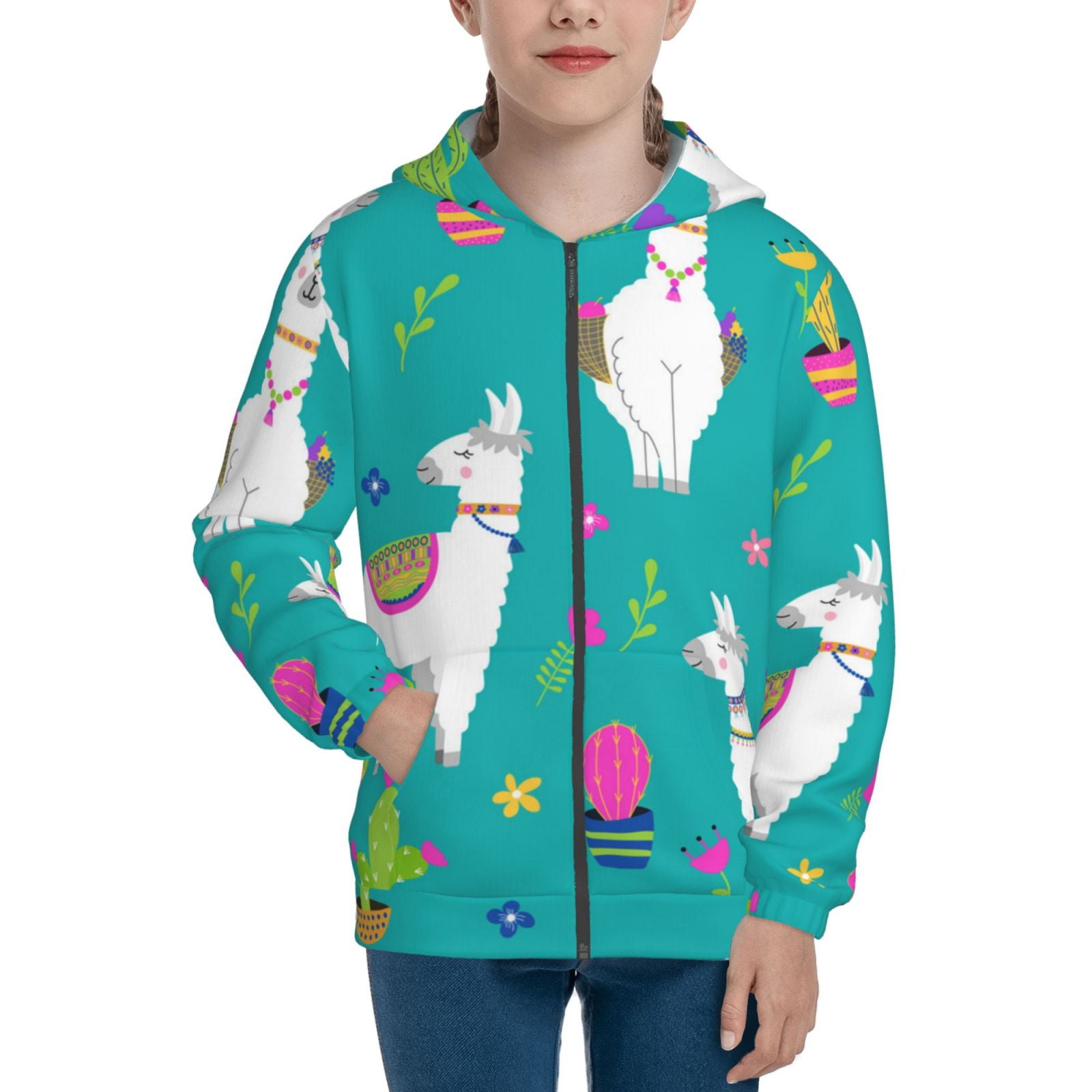 Kids Full Zip Pullover Hoodies Boys Girls Sweatshirts Jacket, Llama ...