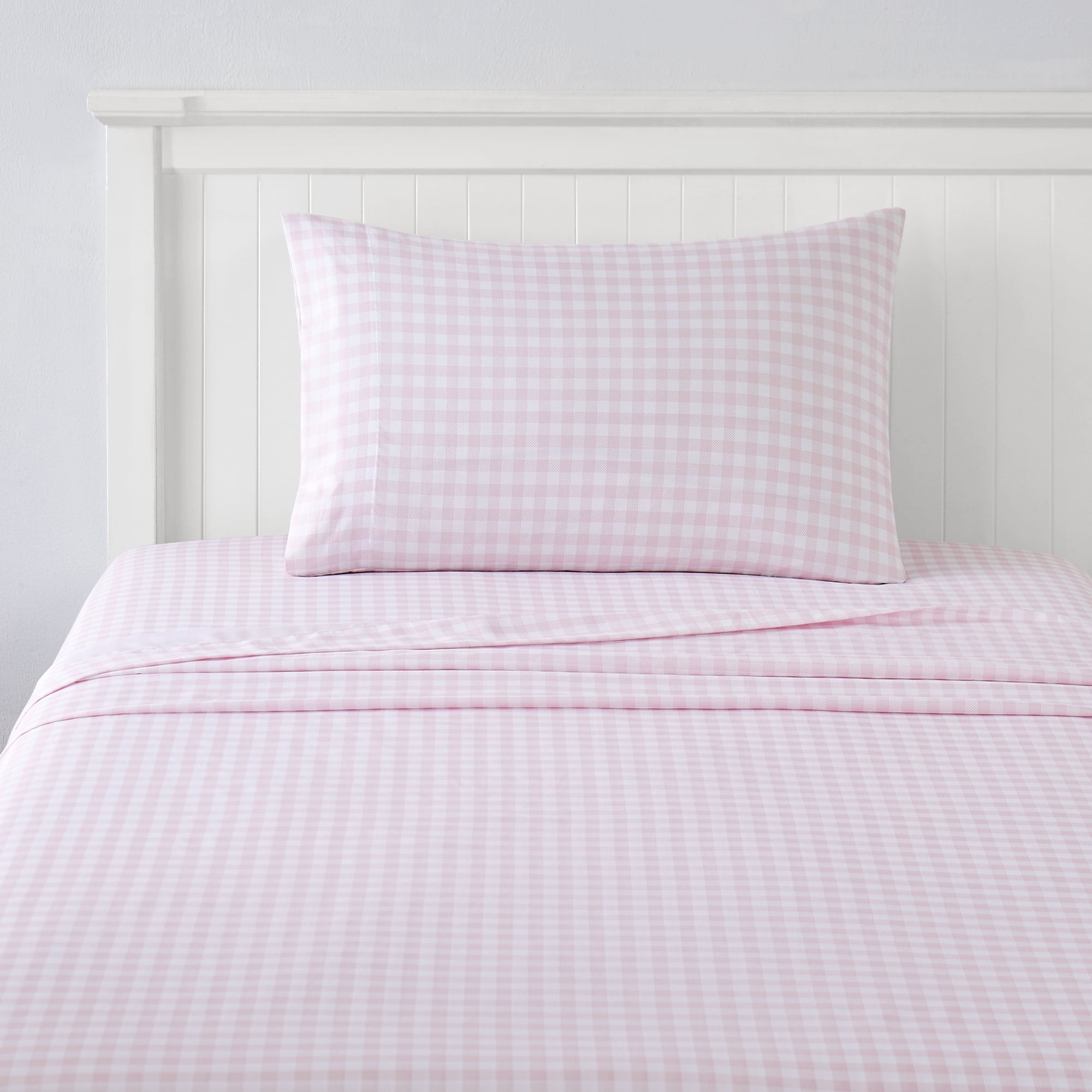 Printed Pink Gingham Pattern Kids Bed Sheet Set Twin XL - Walmart ...