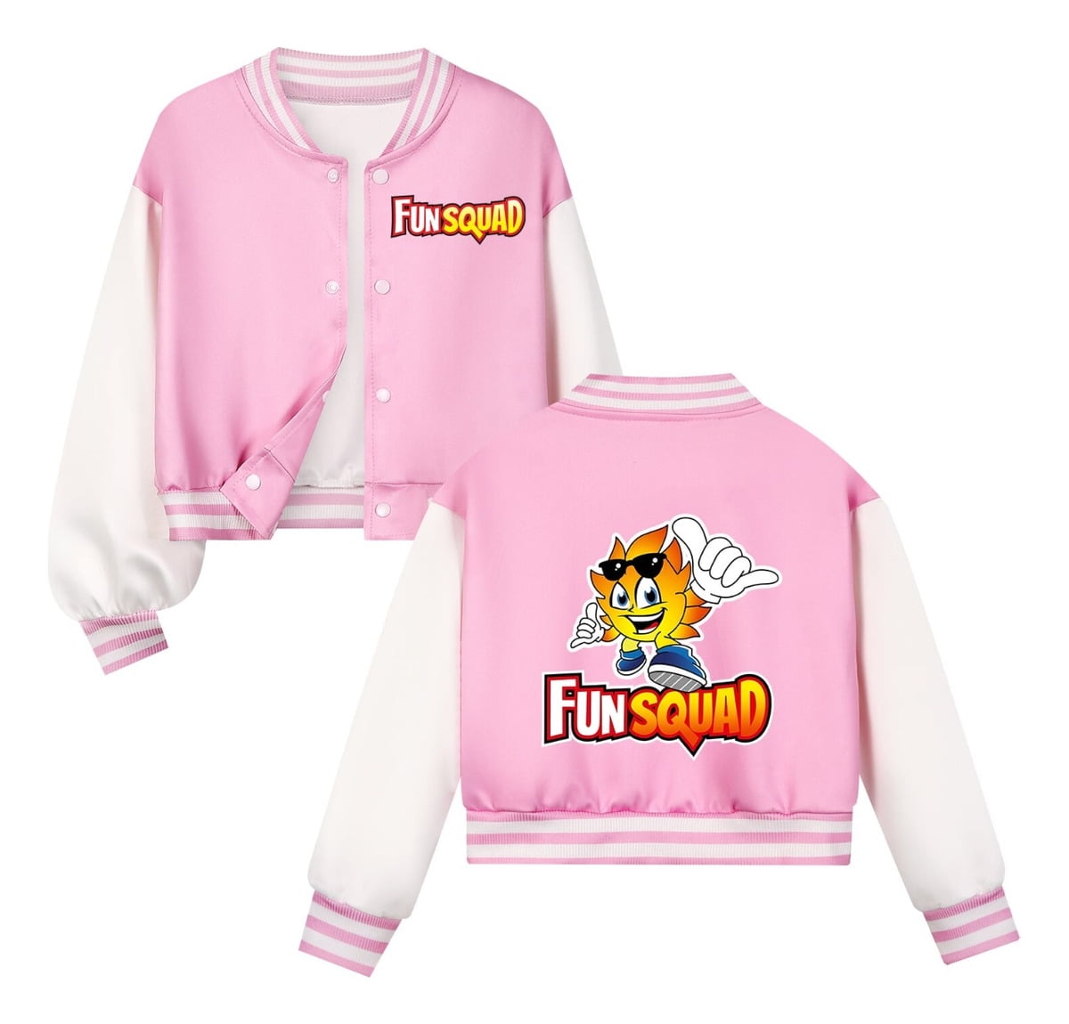 Kids Fun Squad Baseball Bomber Jacket – Cartoon Varsity Coat for Girls ...