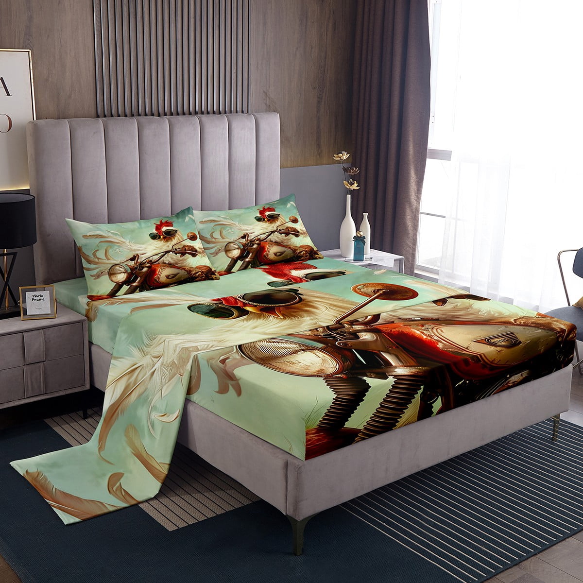 Funny Chicken Bed Sheets Full Size Rooster Motorcycle Bedding Set ...