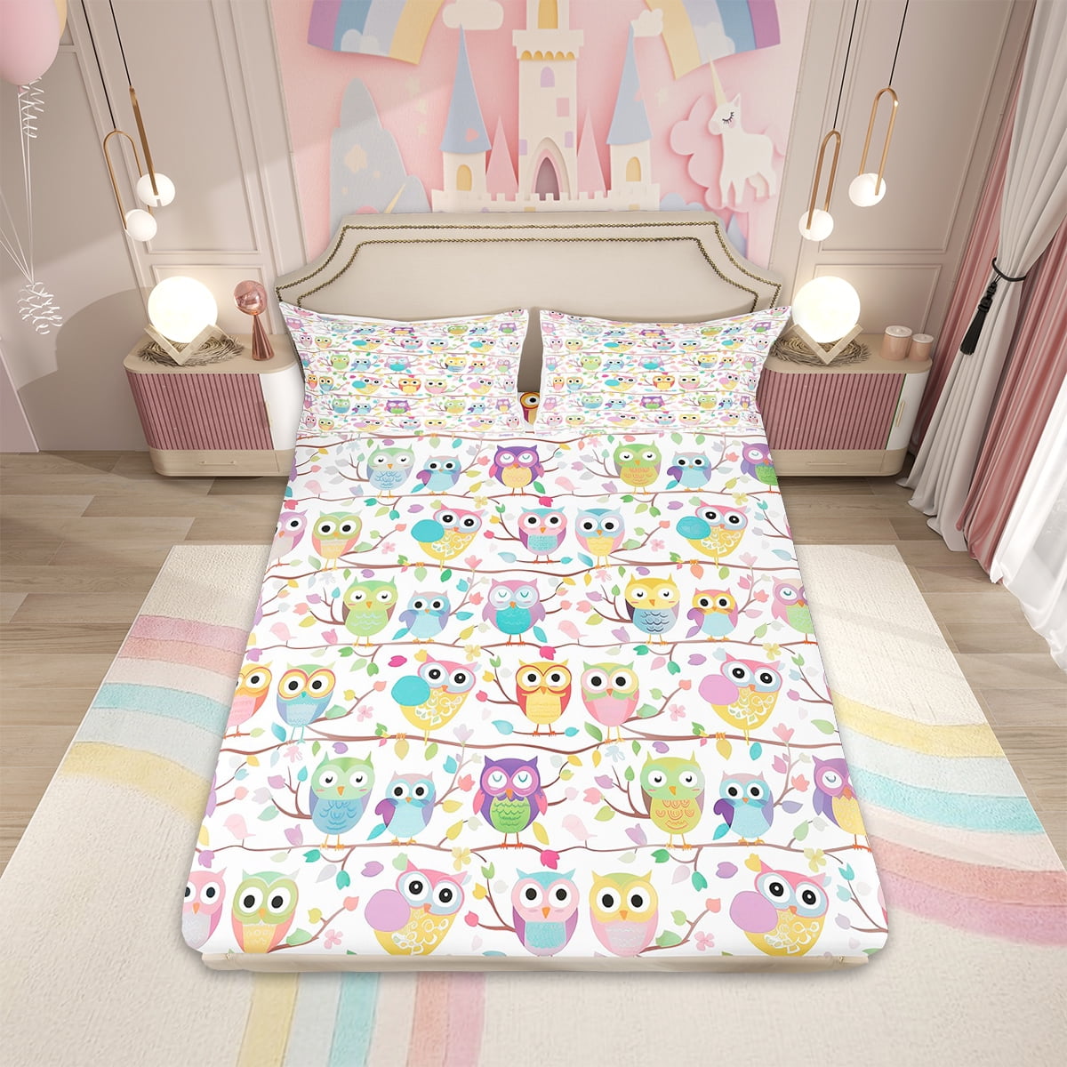 Kids Funny Owl Bedding Full Size Cute Bird Bed Sheets Set for Boys ...