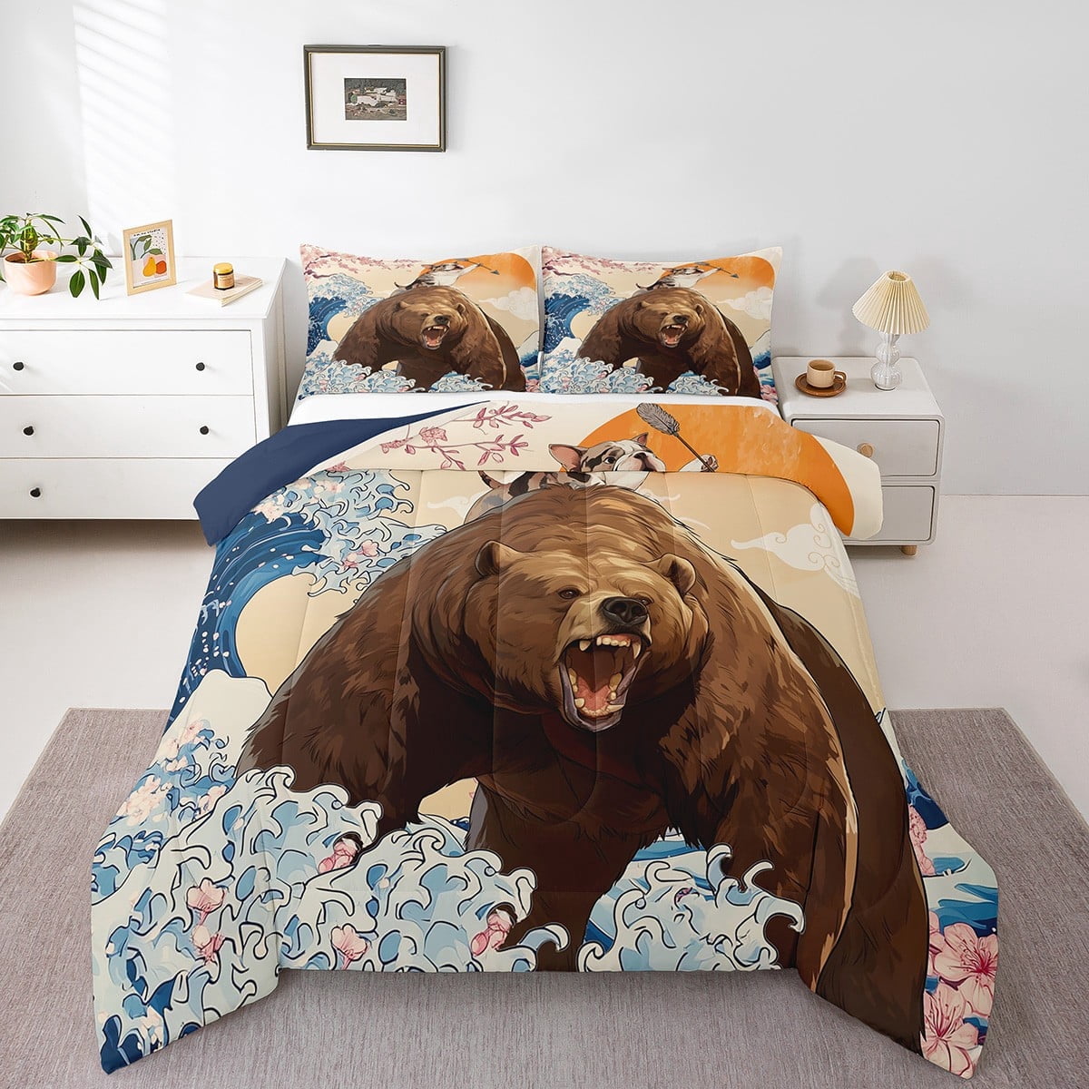 Funny Twin Comforter Set for Bedroom Dog Riding Bear Bedding Set Twin ...