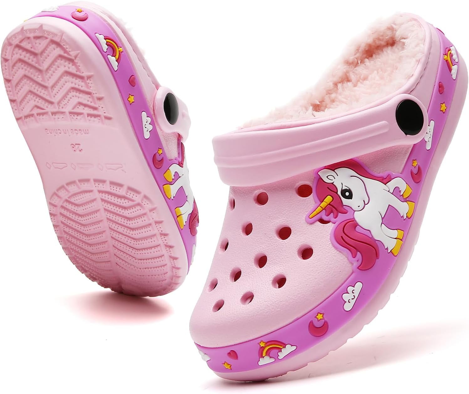 Kids Fur Lined Garden Clogs: Cartoon Sandals - Fleece Winter Warm Home ...