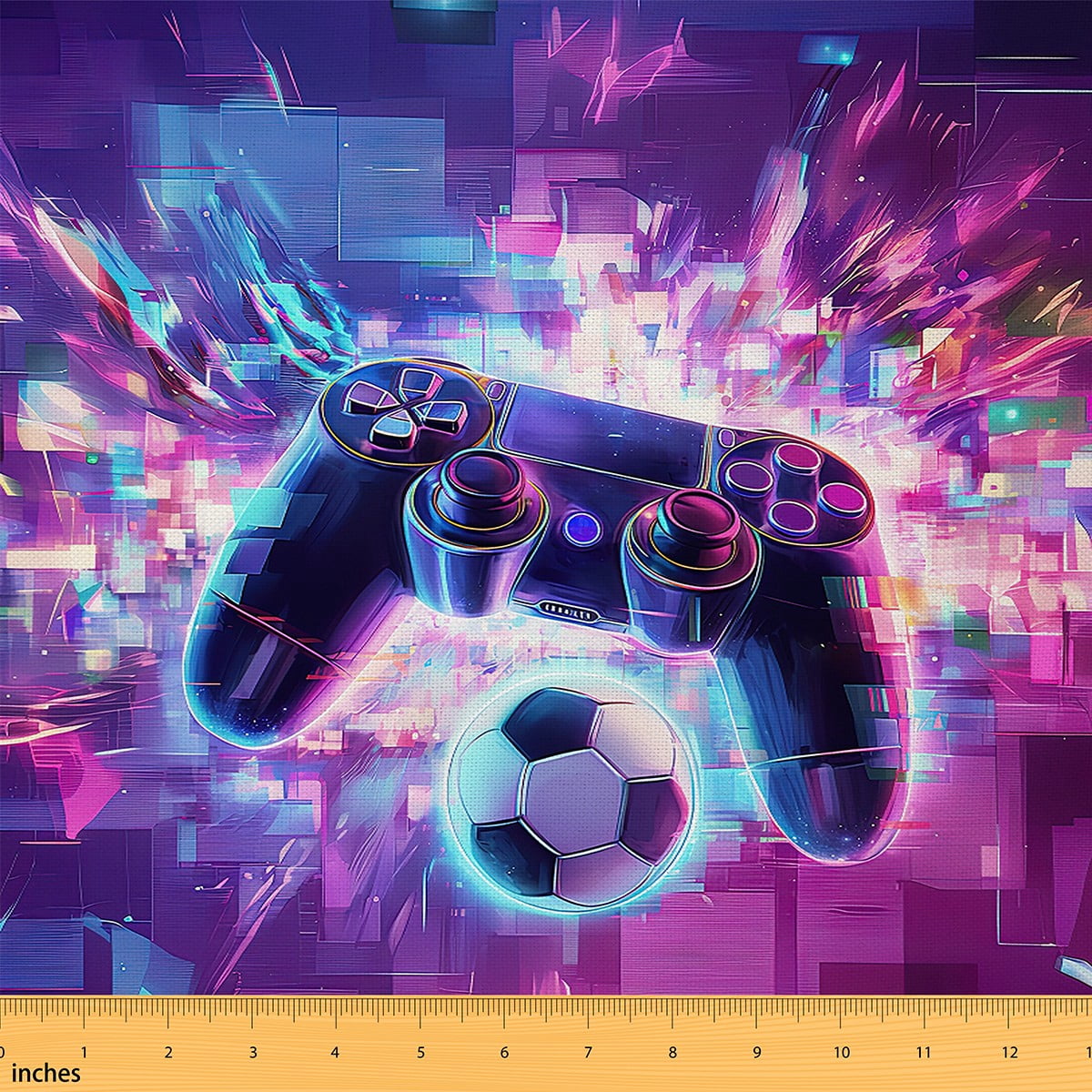 Kids Game Fabric By The Yard,Hippie Gamepad Upholstery Fabric,Glowing ...