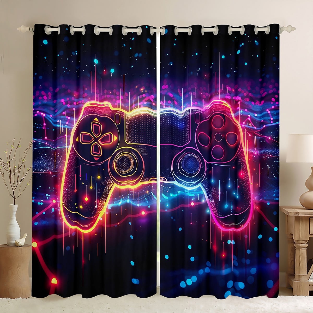 Gamepad Curtains Video Games Themed 42"Wx84"L 2 Panels 30%-50% Blackout ...