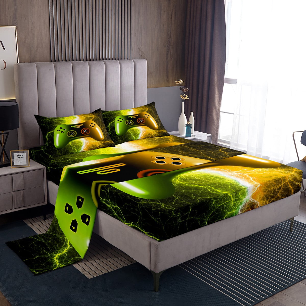 Gamer Bed Sheets Set King Size Video Game Gaming Bedding Sets,Yellow ...