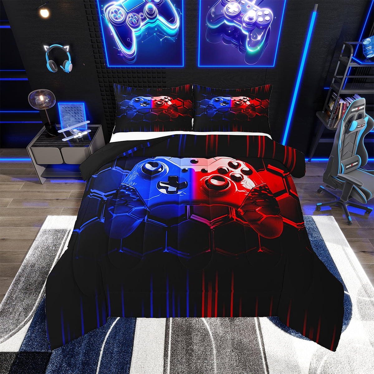 Kids Gamer Comforter Set Queen for Boys, Gaming Bedding Cool Video Game ...